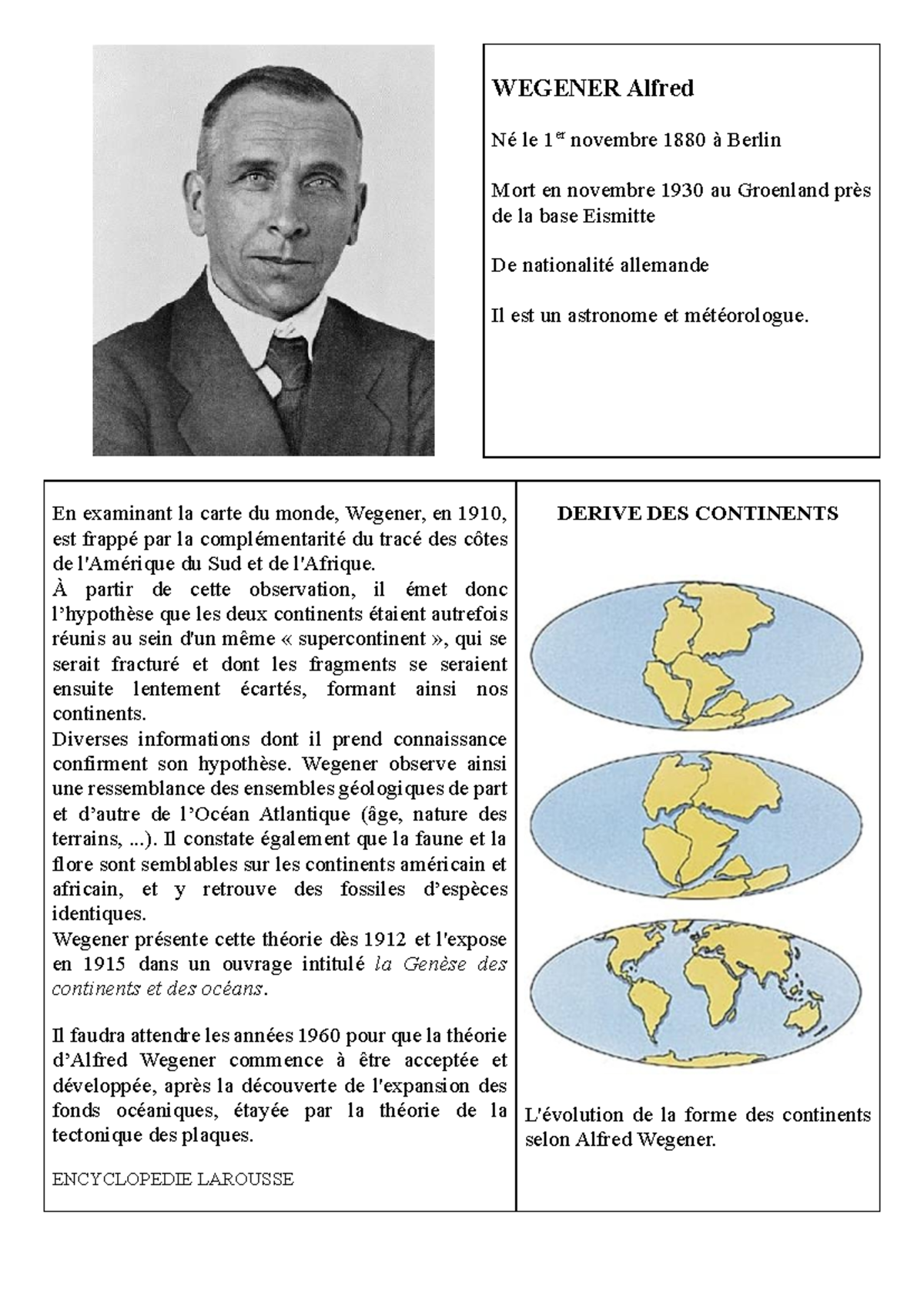 Biographie d'Alfred Wegener : Théorie de la Dérive des Continents - Studocu