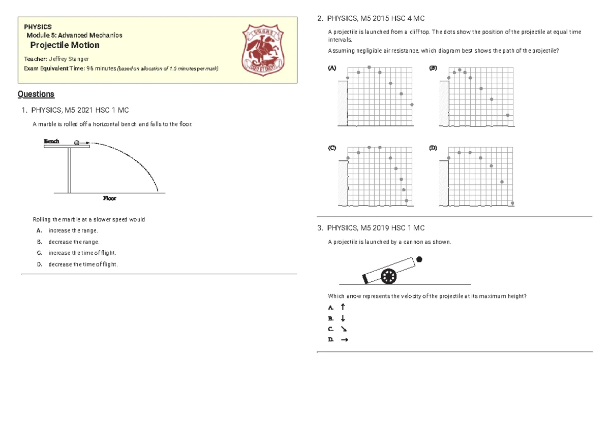 PHYSICS M5 Projectile Motion Study Notes and Analysis - Studocu