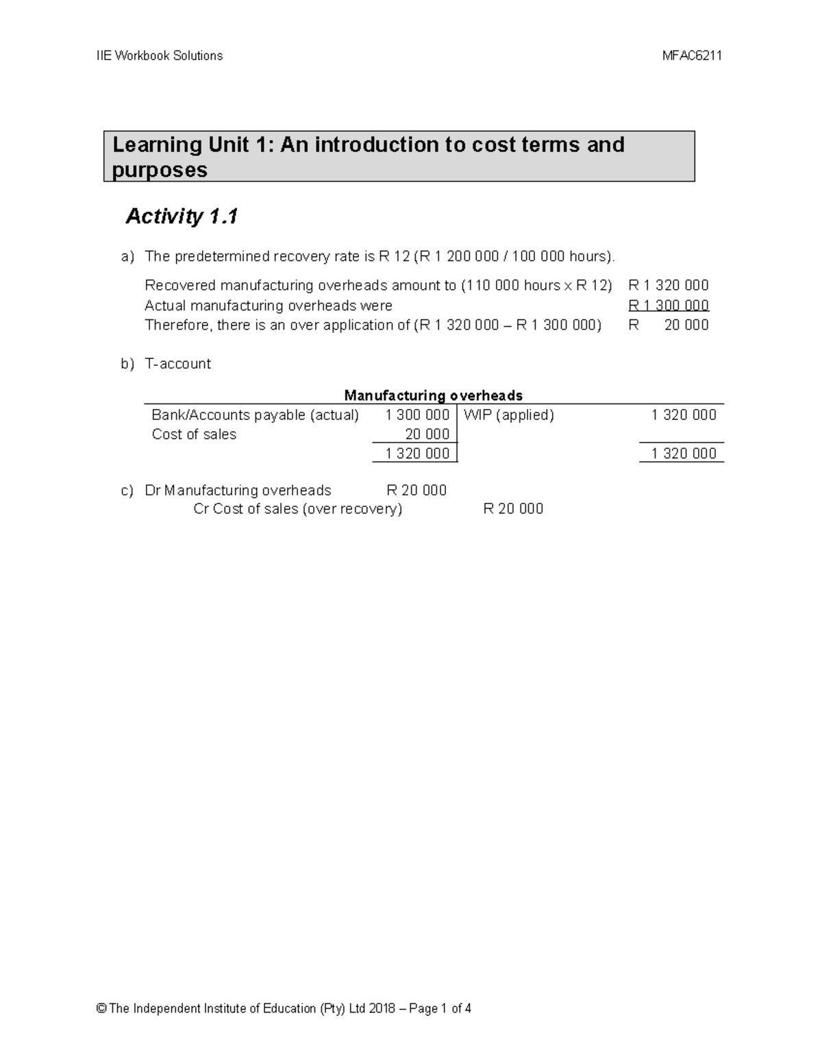 IIE MFAC Workbook Solutions: Units 1 & 2 Overview and Calculations ...