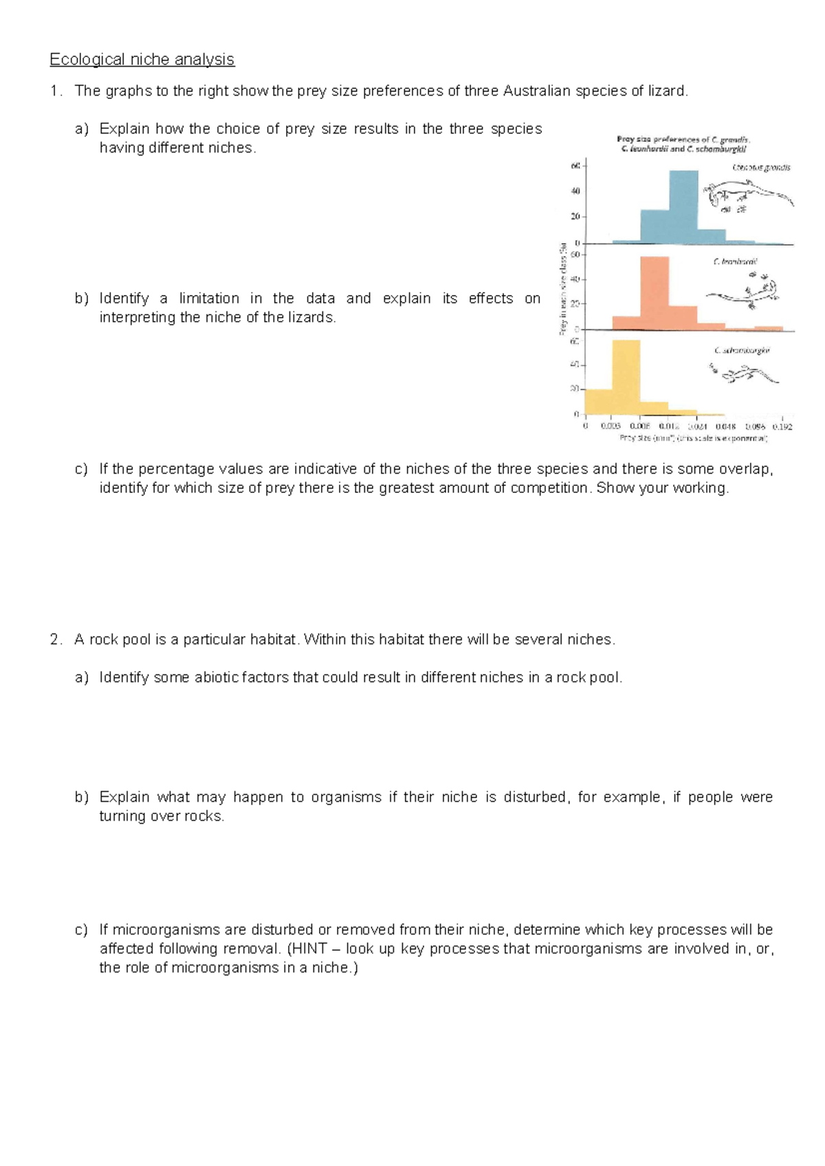 Worksheet - Ecological Niche Analysis and Microorganism Impact - Studocu