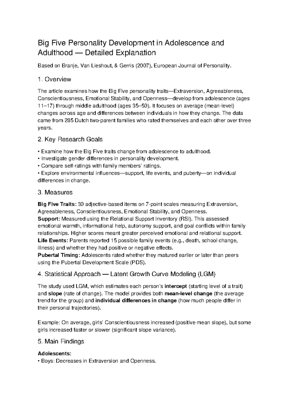 Big Five Personality Development in Adolescence & Adulthood: Insights ...