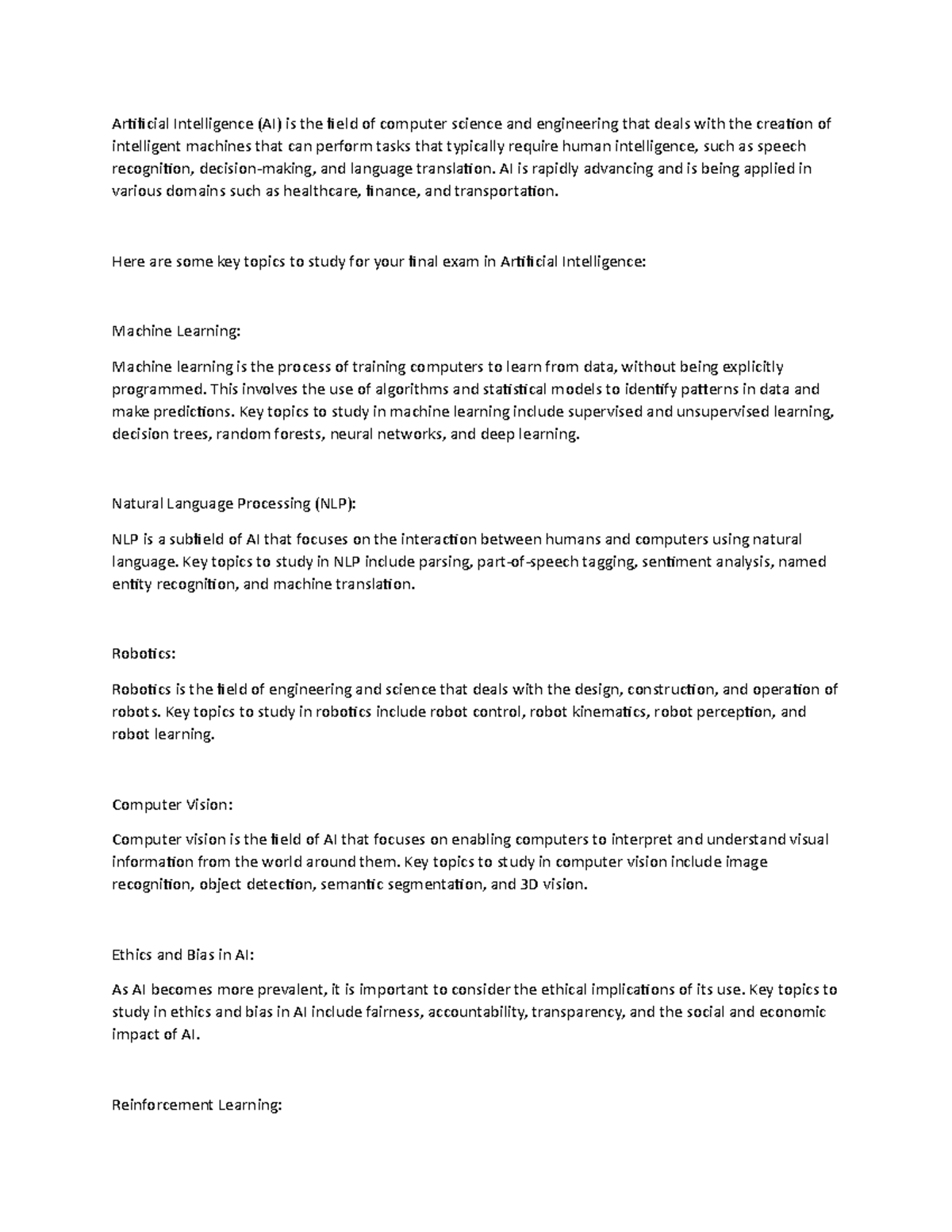 AI 301 Final Exam Study Guide: Key Topics in Artificial Intelligence ...