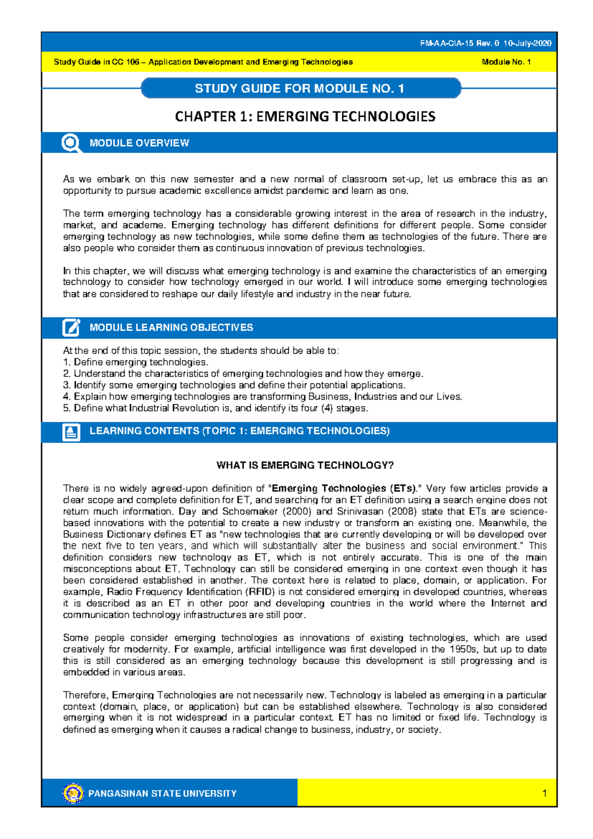 CC106 Study Guide: Emerging Technologies Module 1 Overview - Studocu