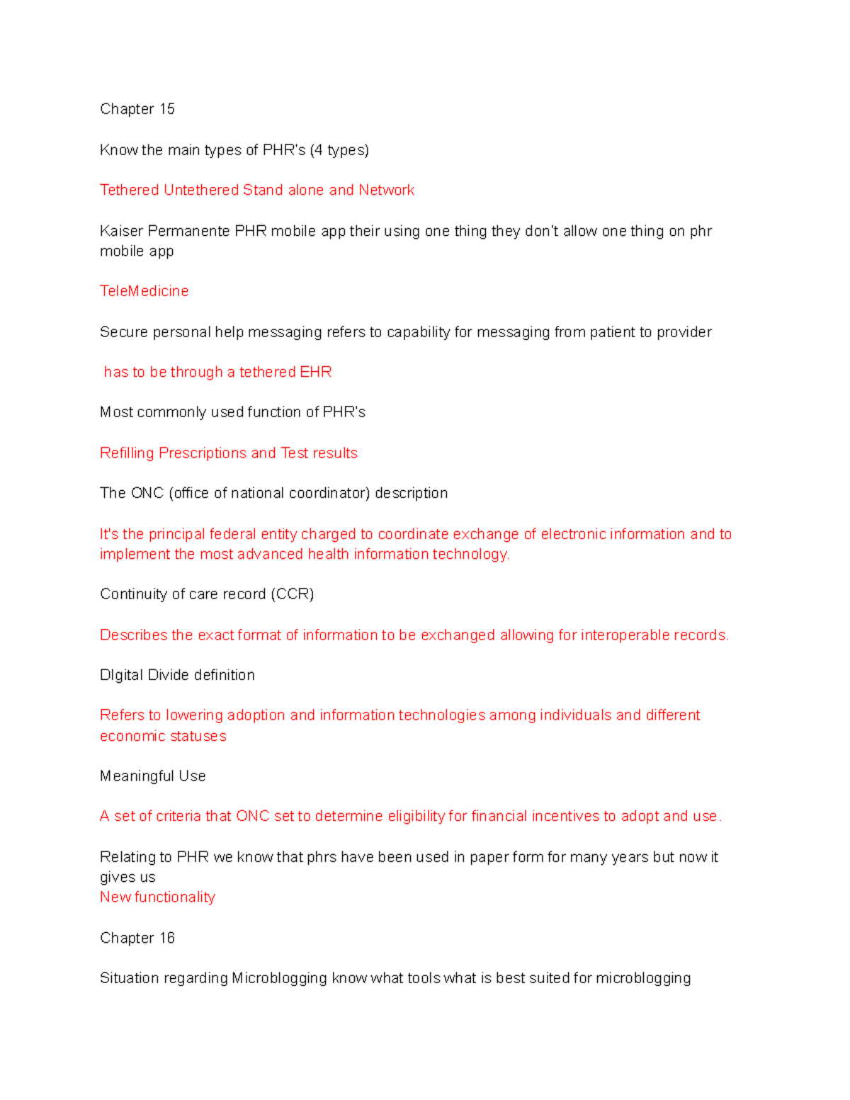 Informatics - Study guide for final - Chapter 15 Know the main types of ...