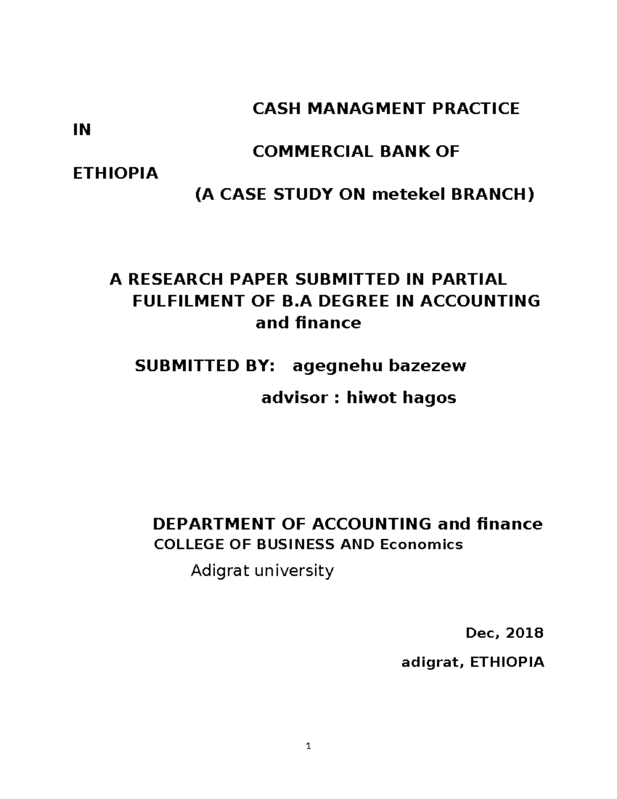 Accou resear - Good - CASH MANAGMENT PRACTICE IN COMMERCIAL BANK OF ...