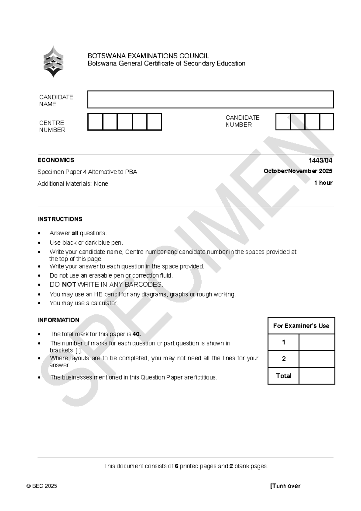 BEC 2025 Economics Specimen Paper 4: Case Study & Essay Analysis - Studocu