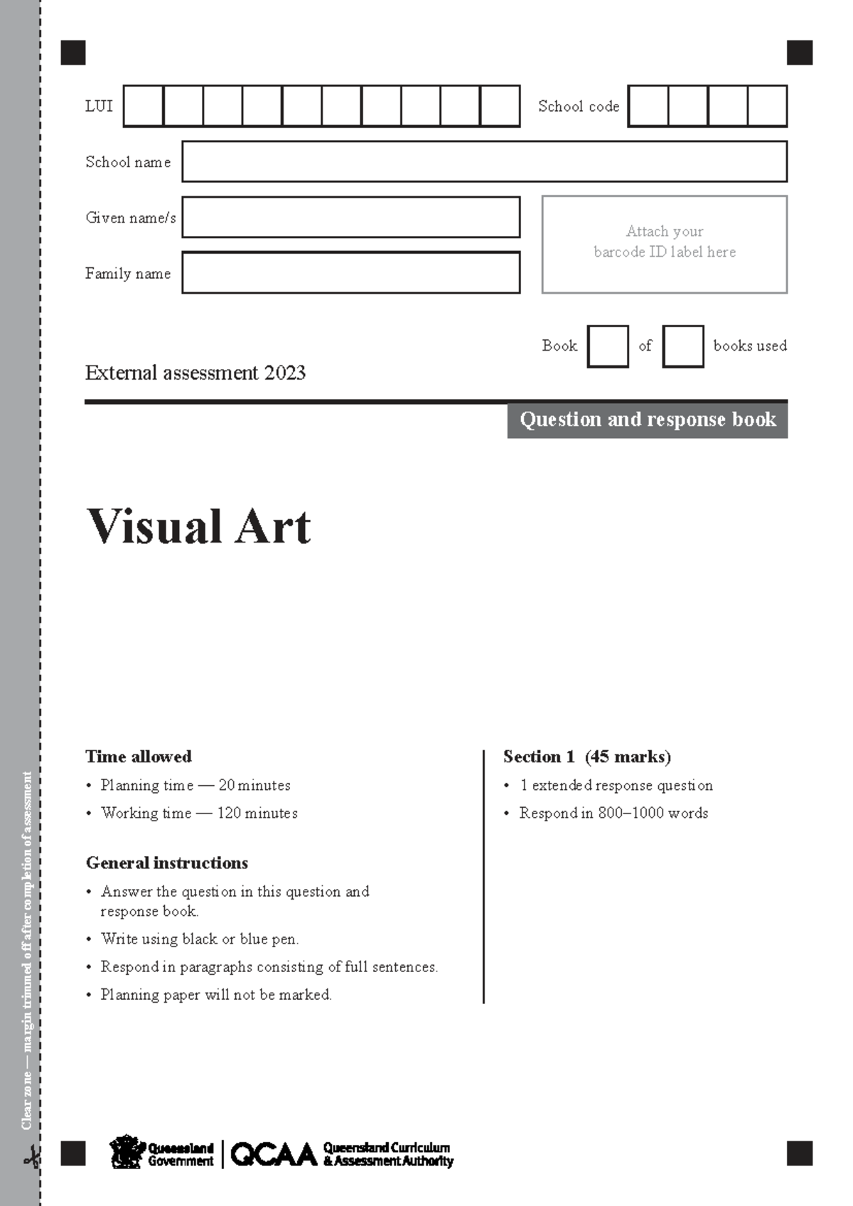 Snr Visual Art 23 External Assessment Question & Response - Studocu
