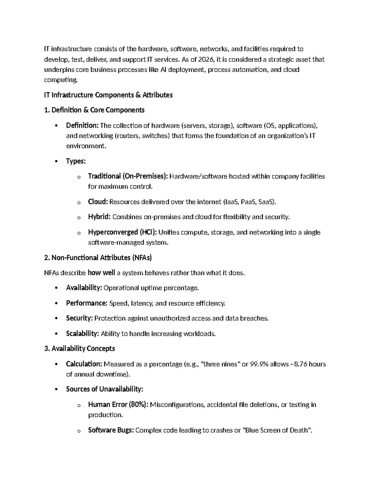 IT Infrastructure Notes: Core Components & Availability Concepts - Studocu
