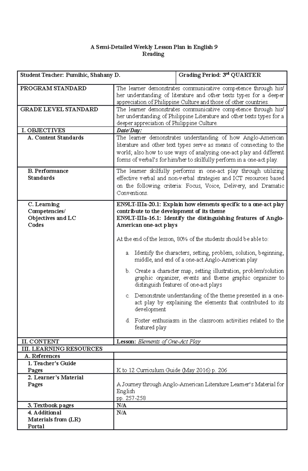 Exle Of Semi Detailed Lesson Plan In Filipino Culture And Tradition ...