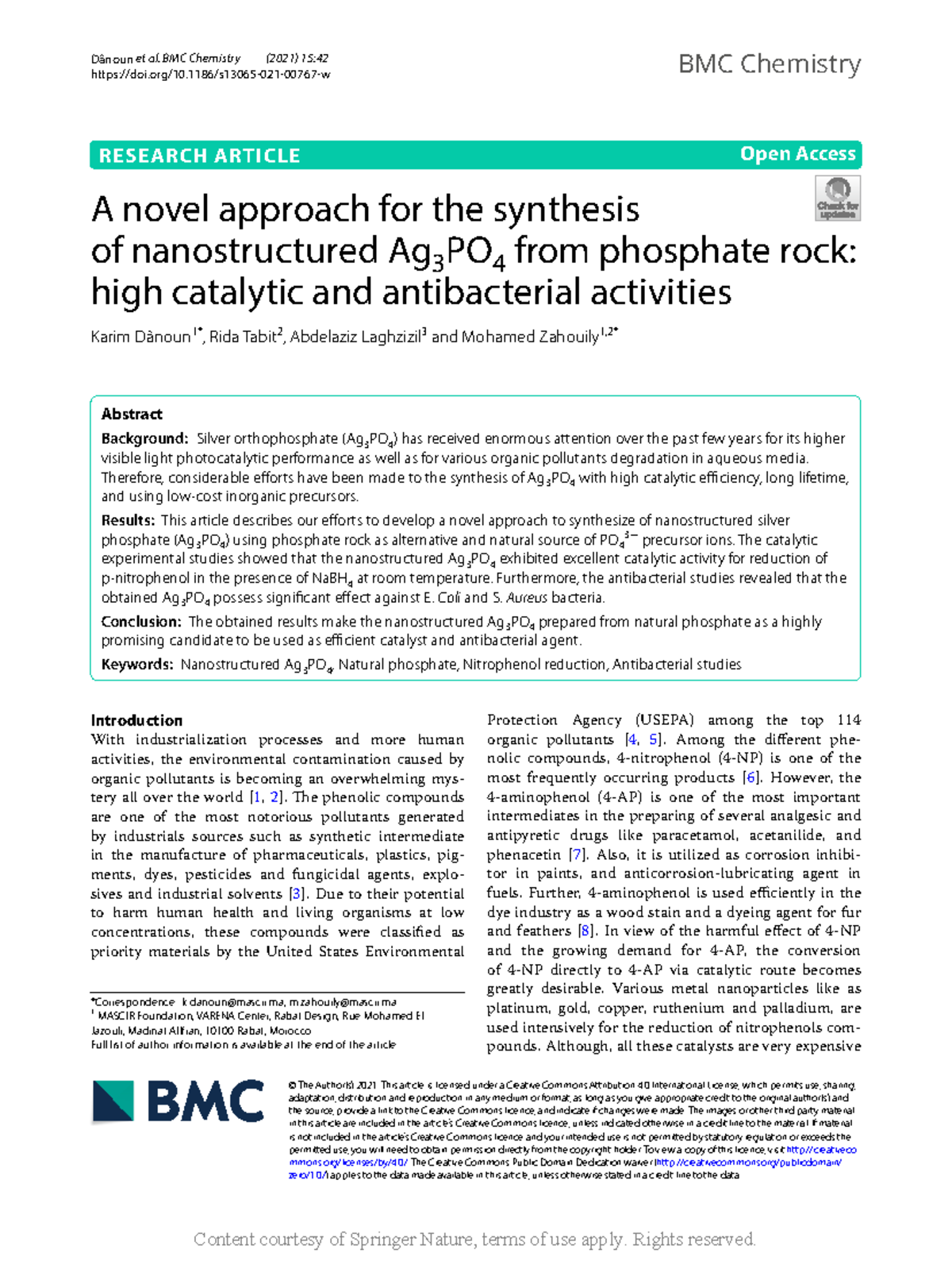 Synthesis of Nanostructured Silver Phosphate from Natural Phosphate ...