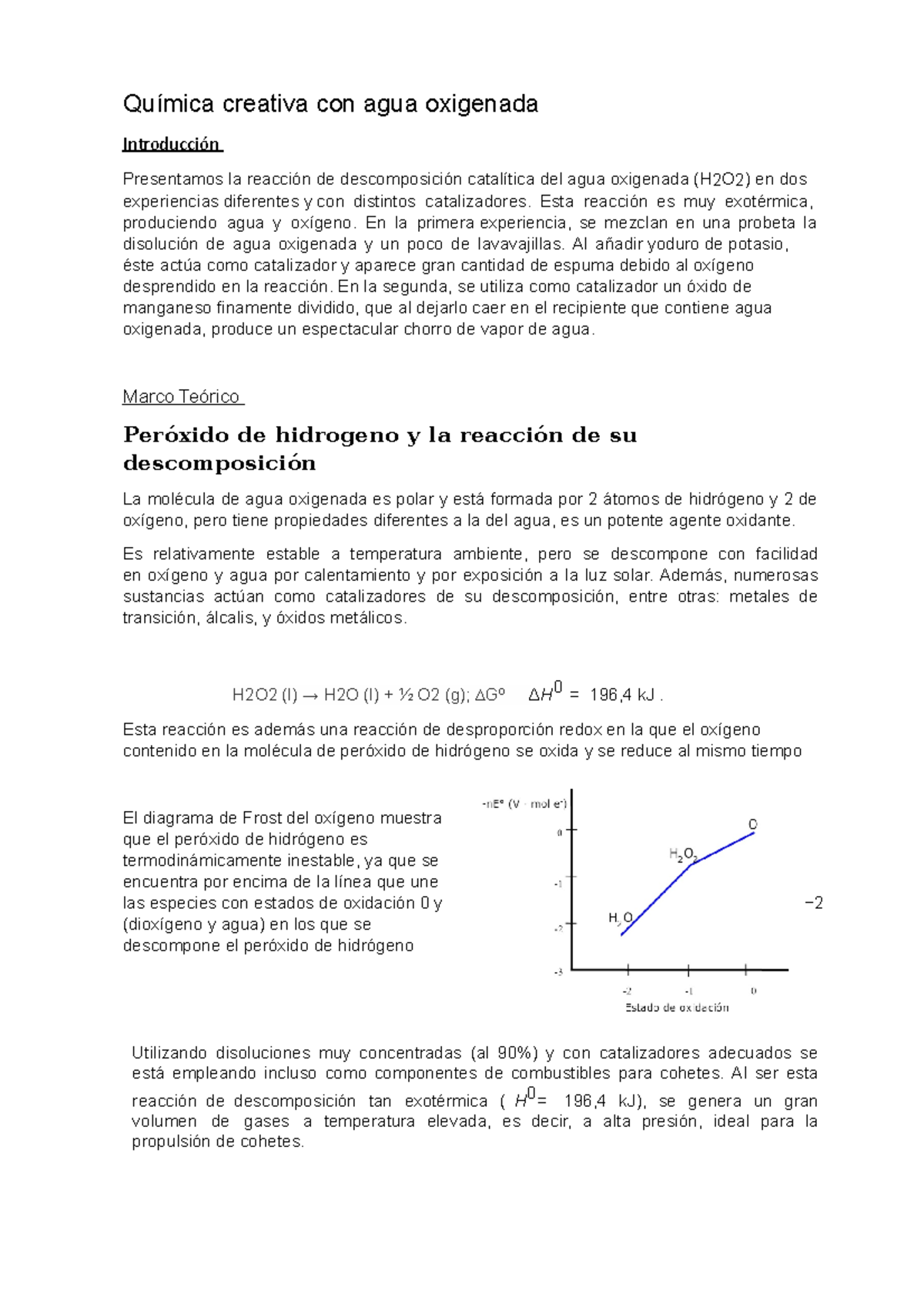 Reacciones y Experimentos de Descomposición de H2O2 con Catalizadores ...