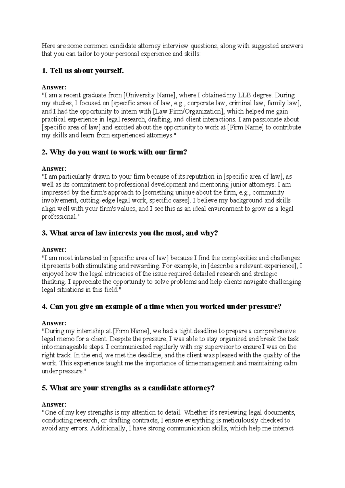 Candidate Attorney Interview Questions & Suggested Answers Guide - Studocu