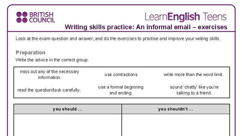 Informal Email Writing Skills Practice: Exercises & Tips - Studocu