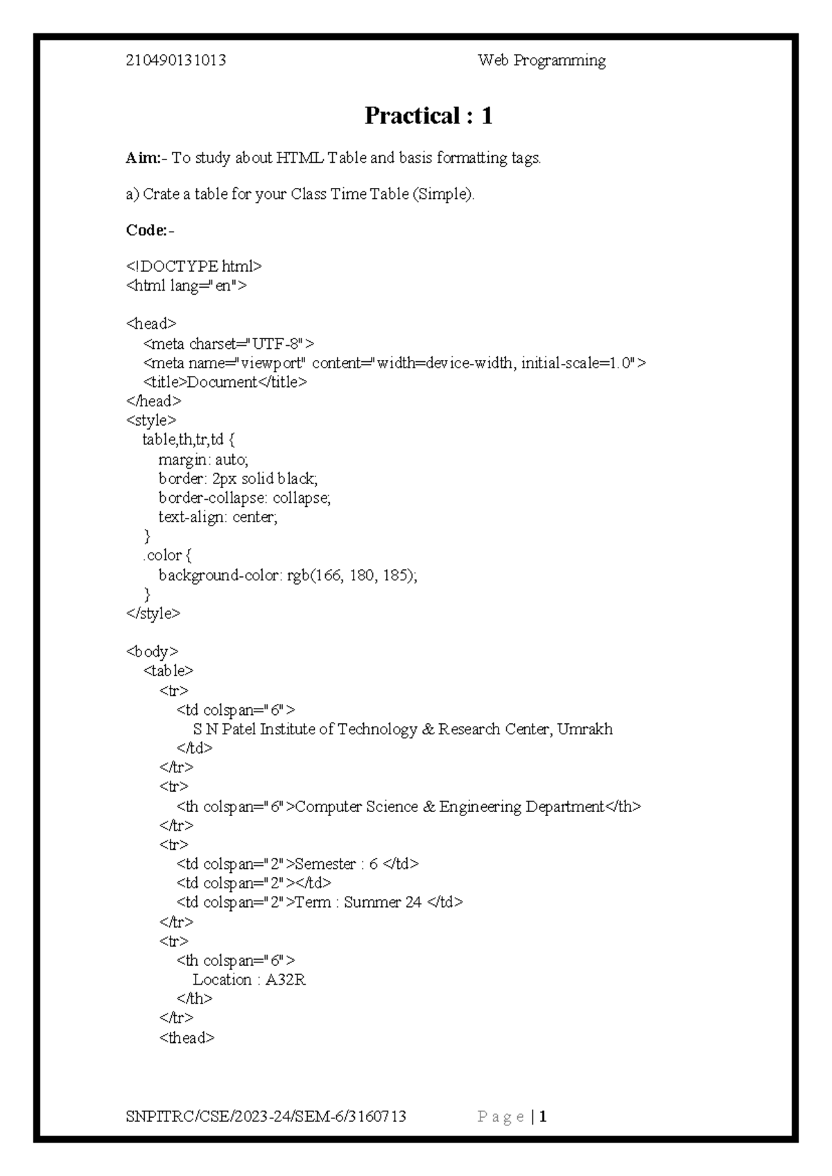 3160713 Web Programming: Practical Assignments on HTML & CSS - Studocu