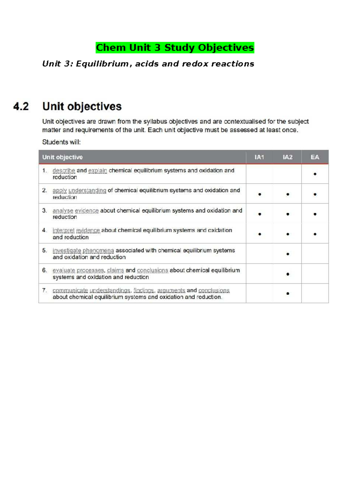 Chem Unit 3 Study Objectives - Chem Unit 3 Study Objectives Unit 3 ...