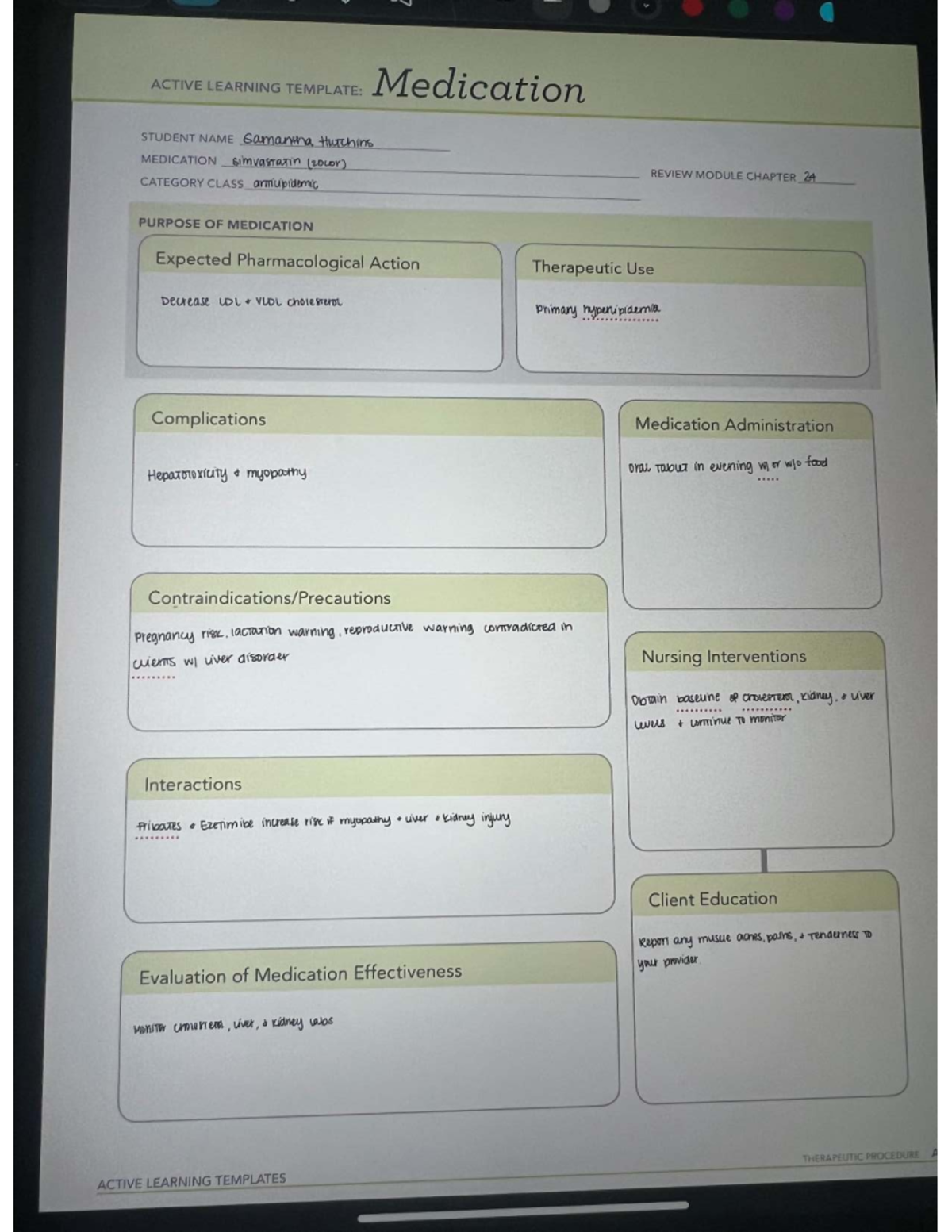 ACTIVE LEARNING TEMPLATE: Simvastatin (20cor) Review - Nursing Med ...
