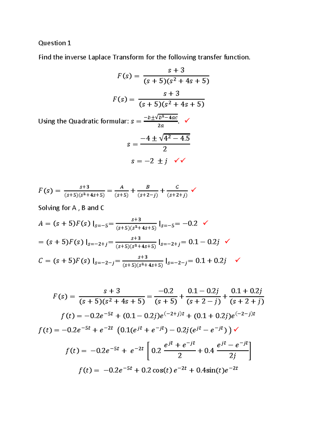Inverse Laplace Transform & Transfer Function Analysis (ENG 101) - Studocu