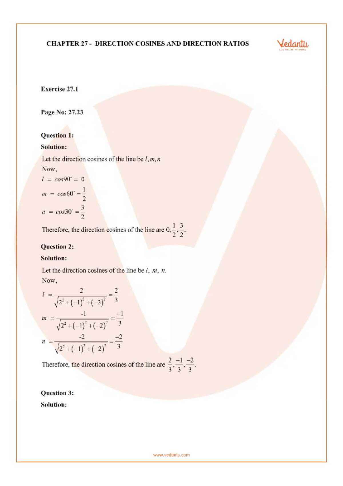 RD Sharma Class 12 Maths Solutions: Chapter 27 - Direction Cosines ...