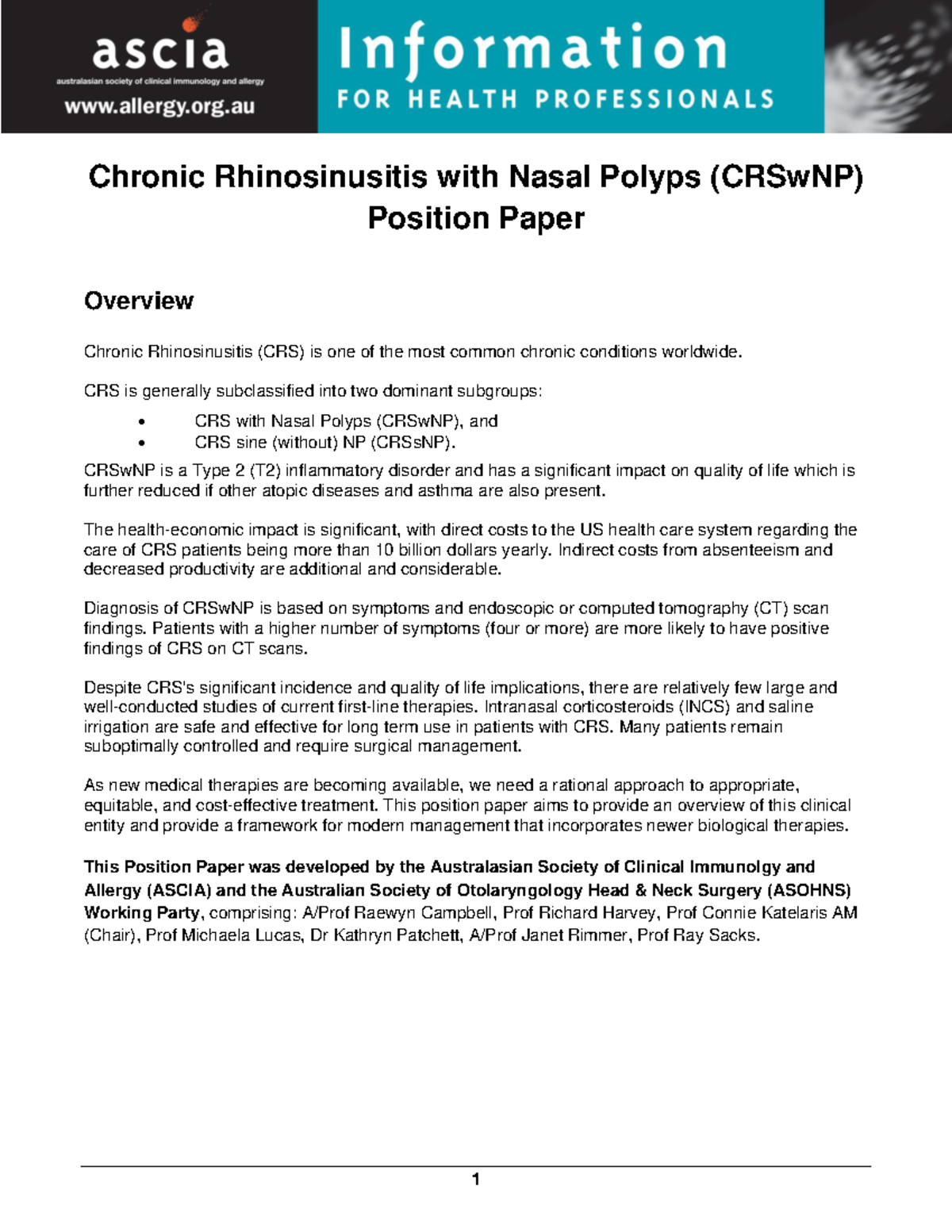 CRSw NP Position Paper: Chronic Rhinosinusitis with Nasal Polyps 2021 ...