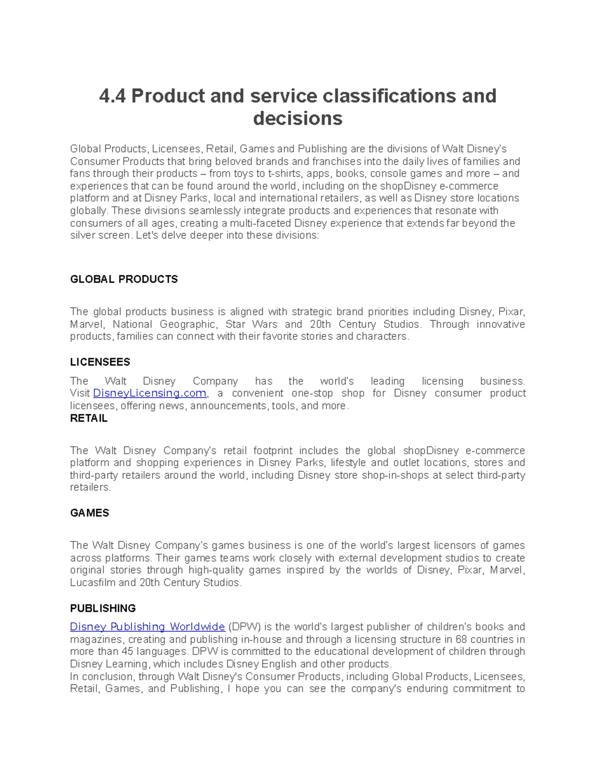 Thuyết trình disney - 4 Product and service classifications and ...