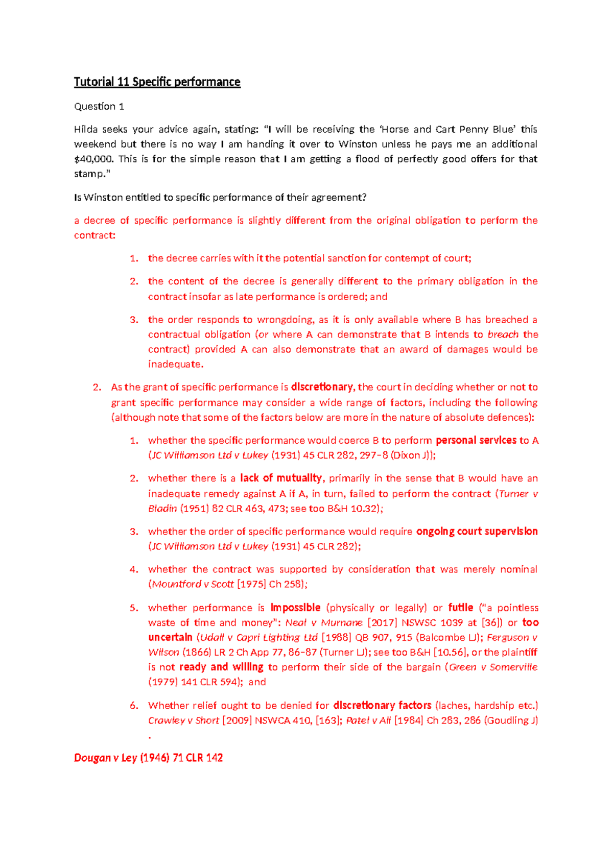 Tutorial 11 Specific performance - Tutorial 11 Specific performance ...