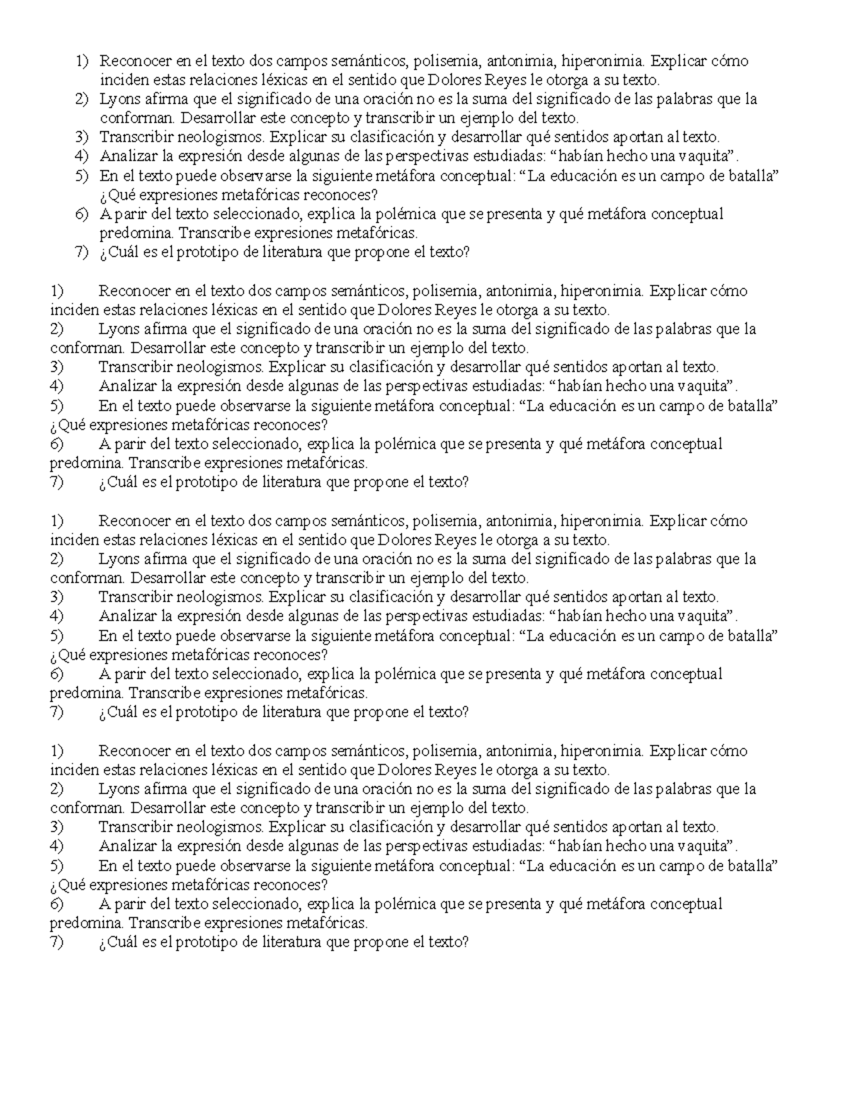 Consignas del Primer Parcial: Análisis Semántico y Metafórico - Studeersnel