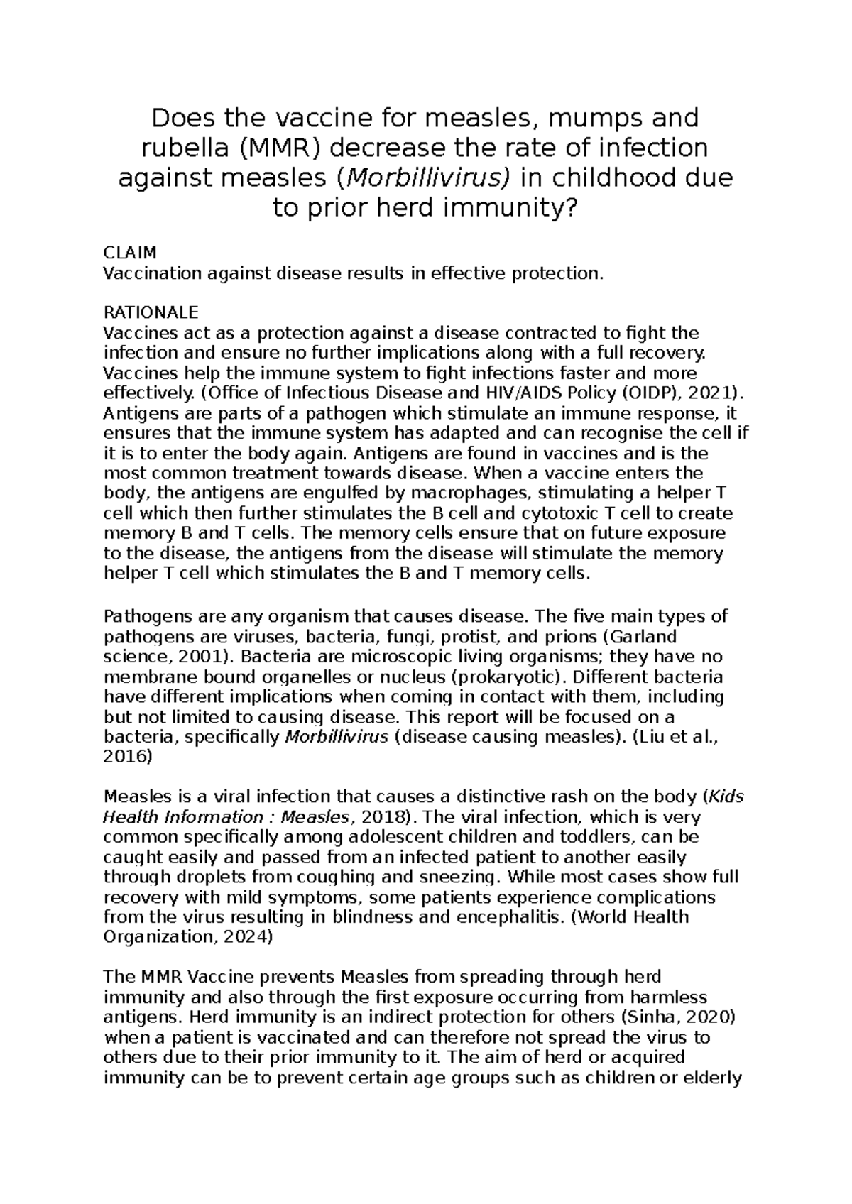 Ryan Coleman FIA3 Biology - Does the vaccine for measles, mumps and ...