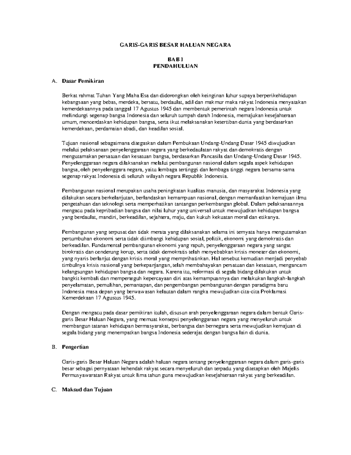 GBHN 2004: Garis Besar Haluan Negara dan Arah Pembangunan Nasional ...