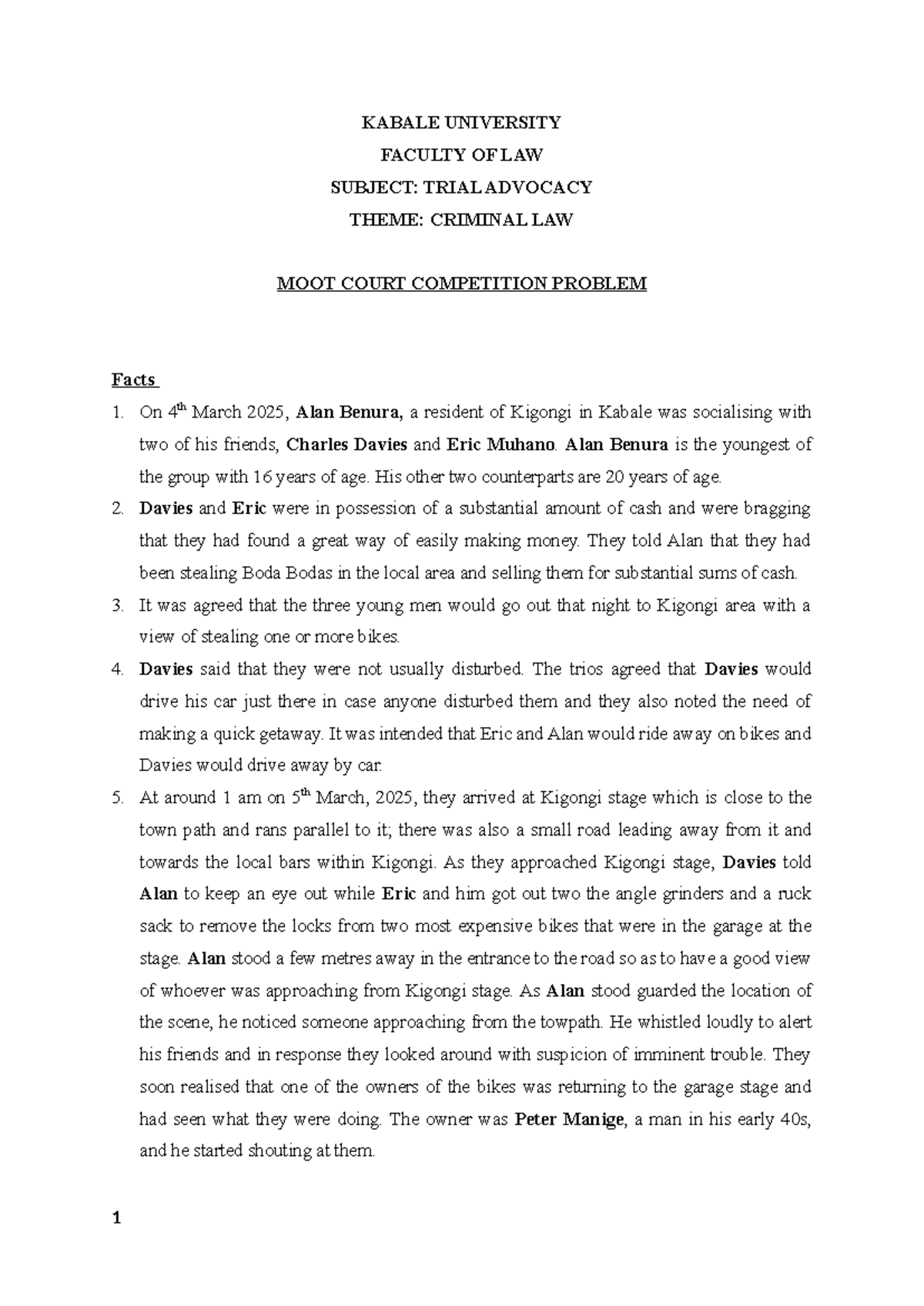 LLB I SEM 2 Trial Advocacy Moot Court Problem: Criminal Law Case Study ...
