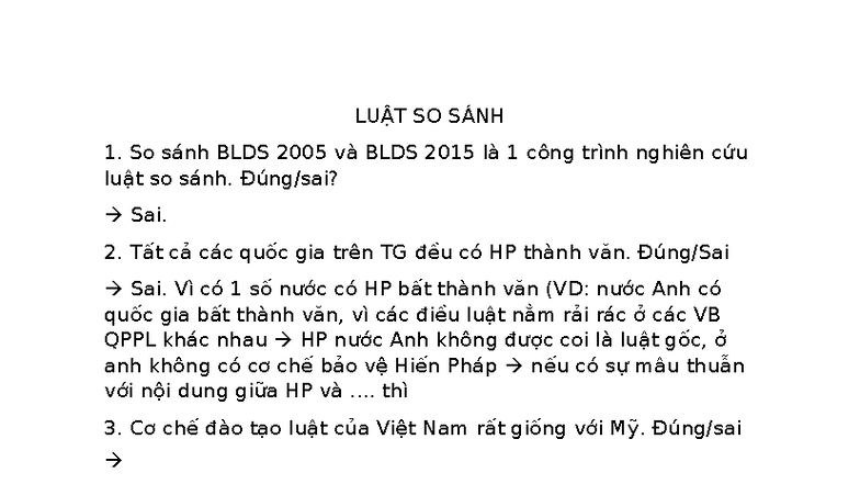 LUẬT SO SÁNH: Nghiên Cứu BLDS 2005 và 2015 - Studocu