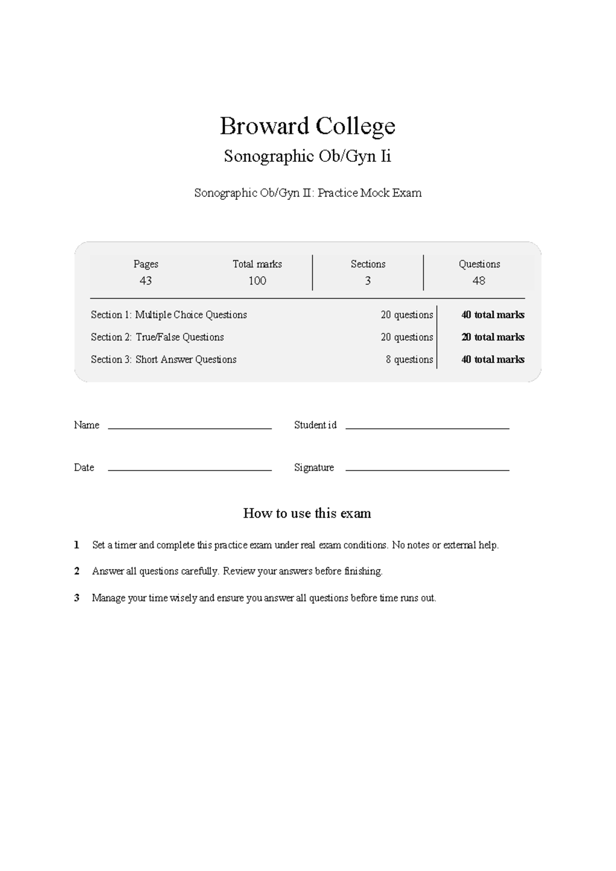 SON1122 Sonographic II: Practice Mock Exam & Answer Key 2026 - Studocu