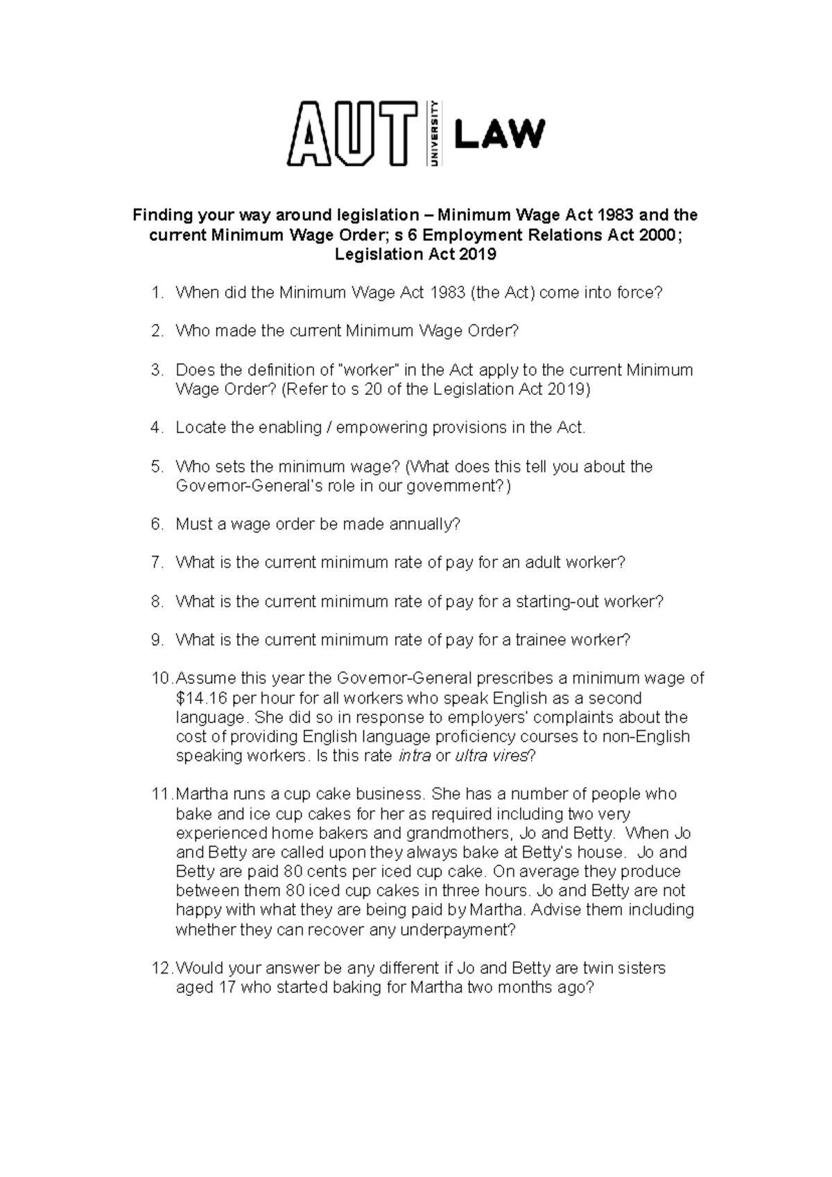 Minimum Wage Legislation Overview: Key Provisions & Rates (LAW 101 ...