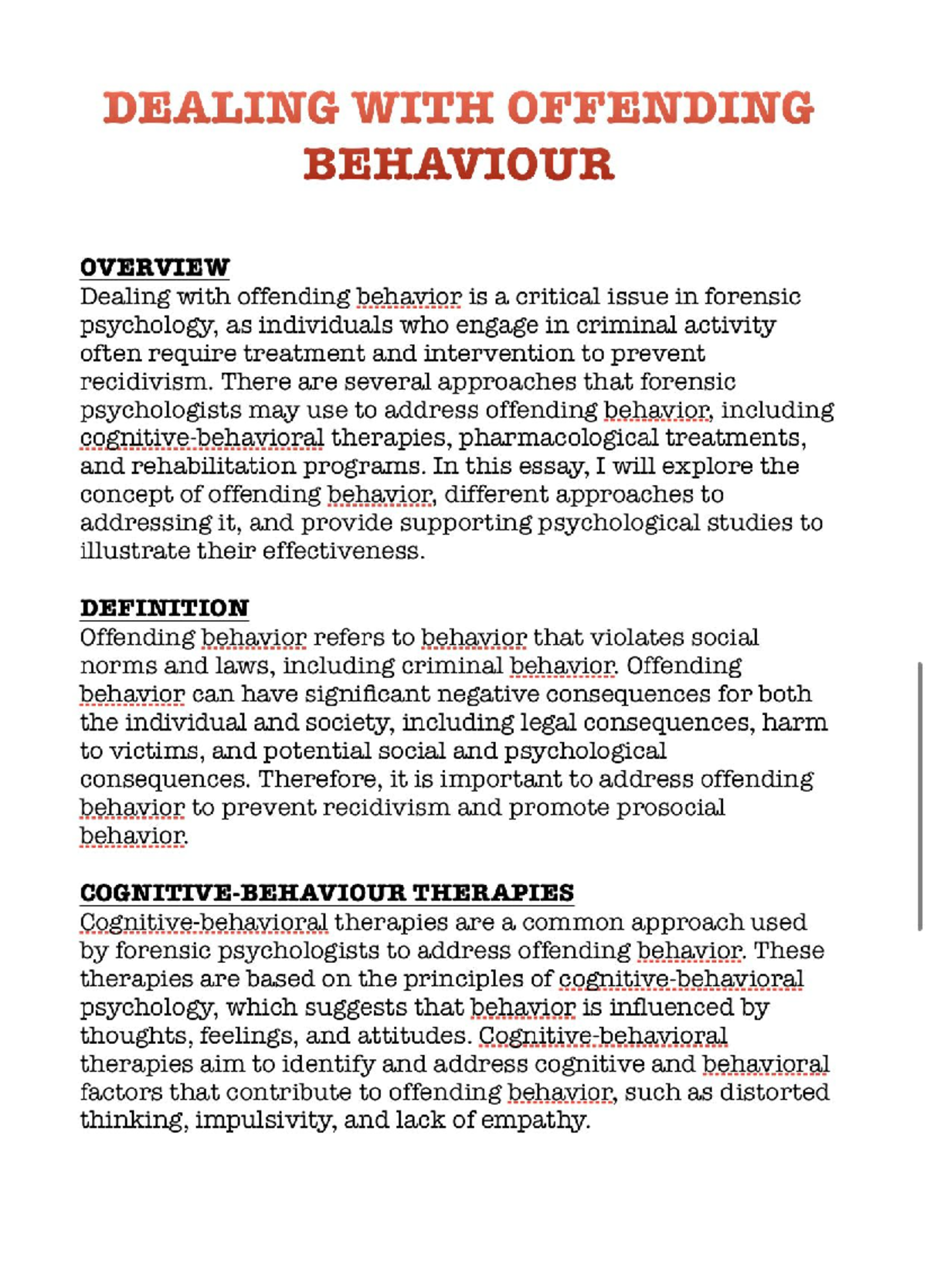 Summary: Dealing With Offending Behaviour - 8675 - Studocu