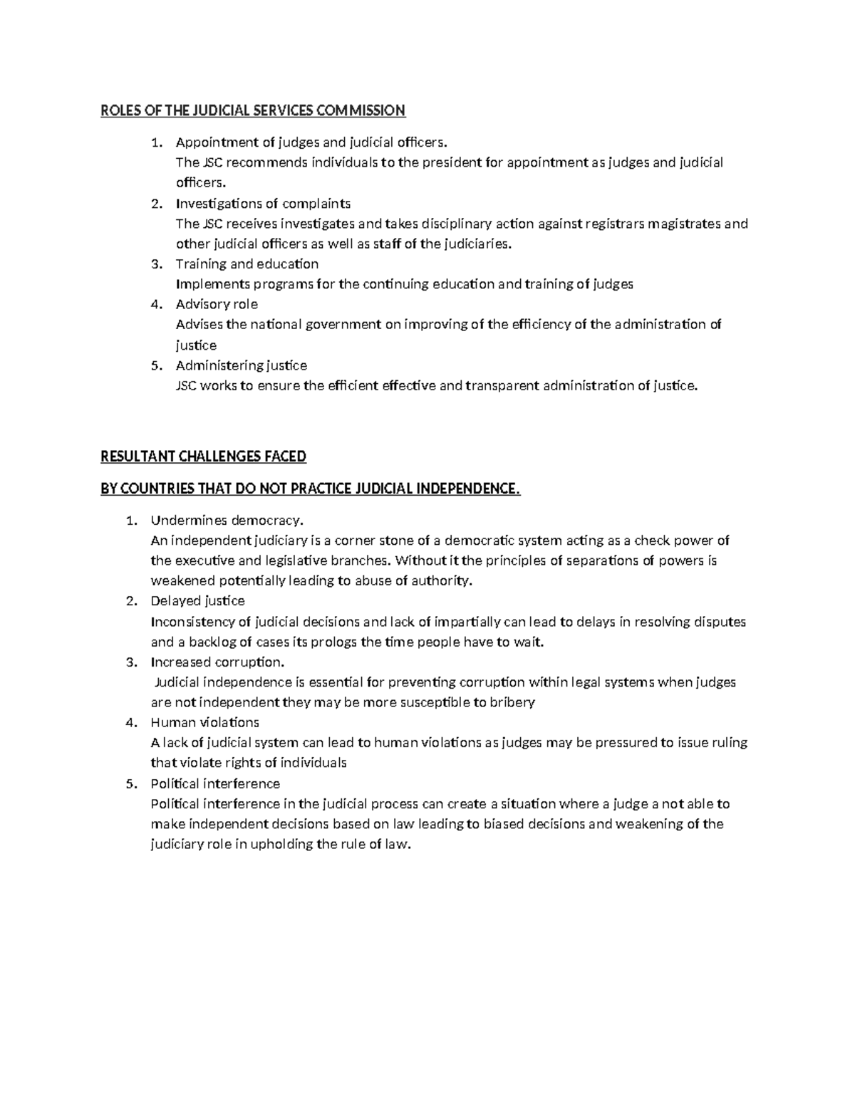 Roles of the Judicial Services Commission: Challenges & Impact - Studocu