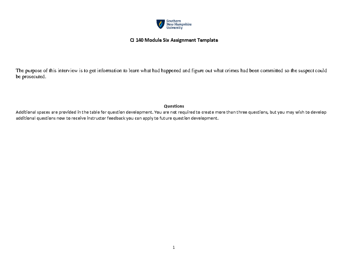 6 - criminal justice coursework - 1 CJ 140 Module Six Assignment ...