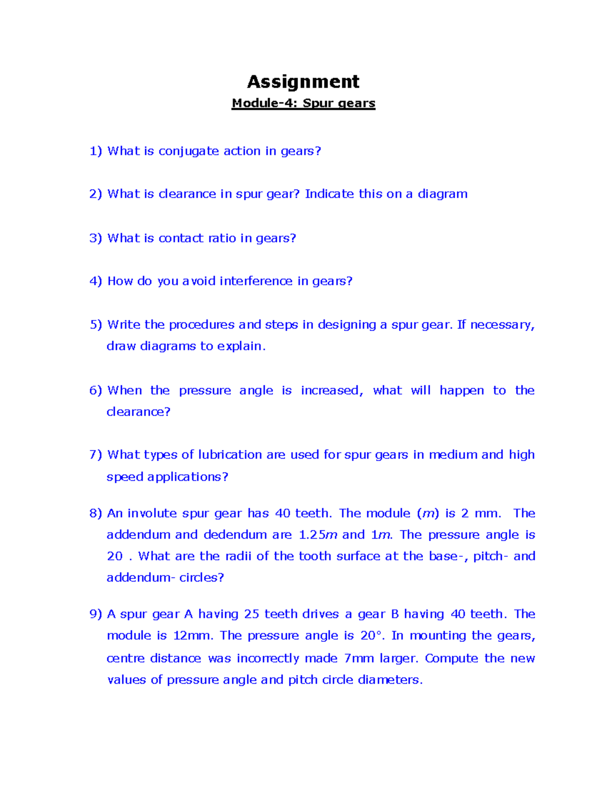 Assignment M4: Study on Spur Gears and Their Design Principles - Studocu