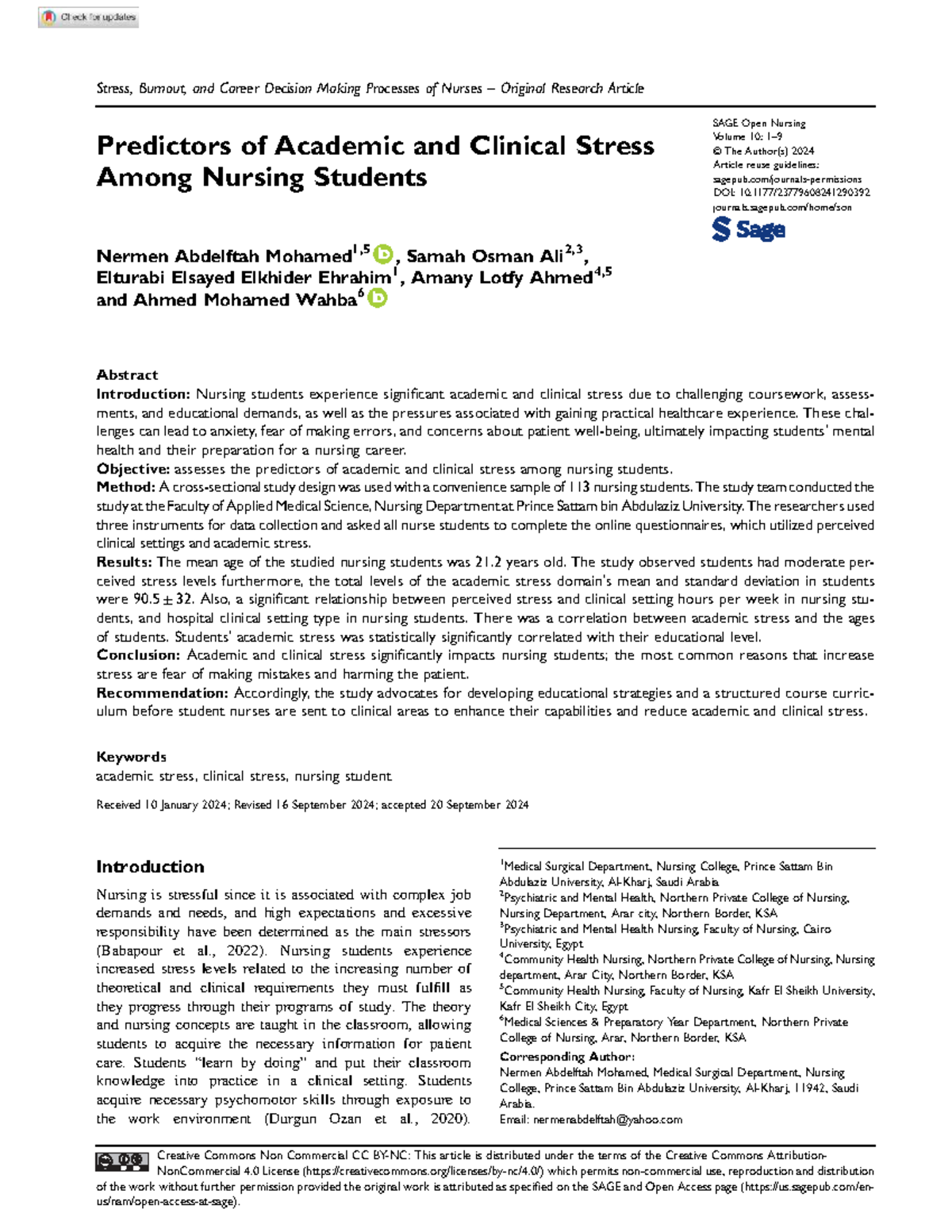 Predictors of Academic & Clinical Stress in Nursing Students (NURS 2024 ...