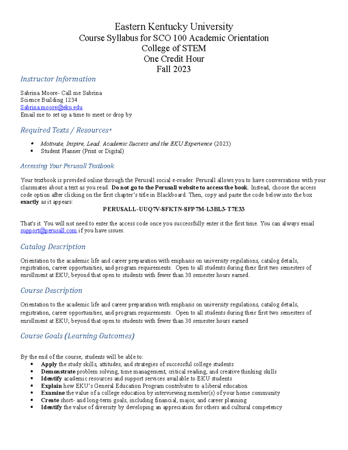 Final SCO Fall 2023 Syllabus - Eastern Kentucky University Course ...