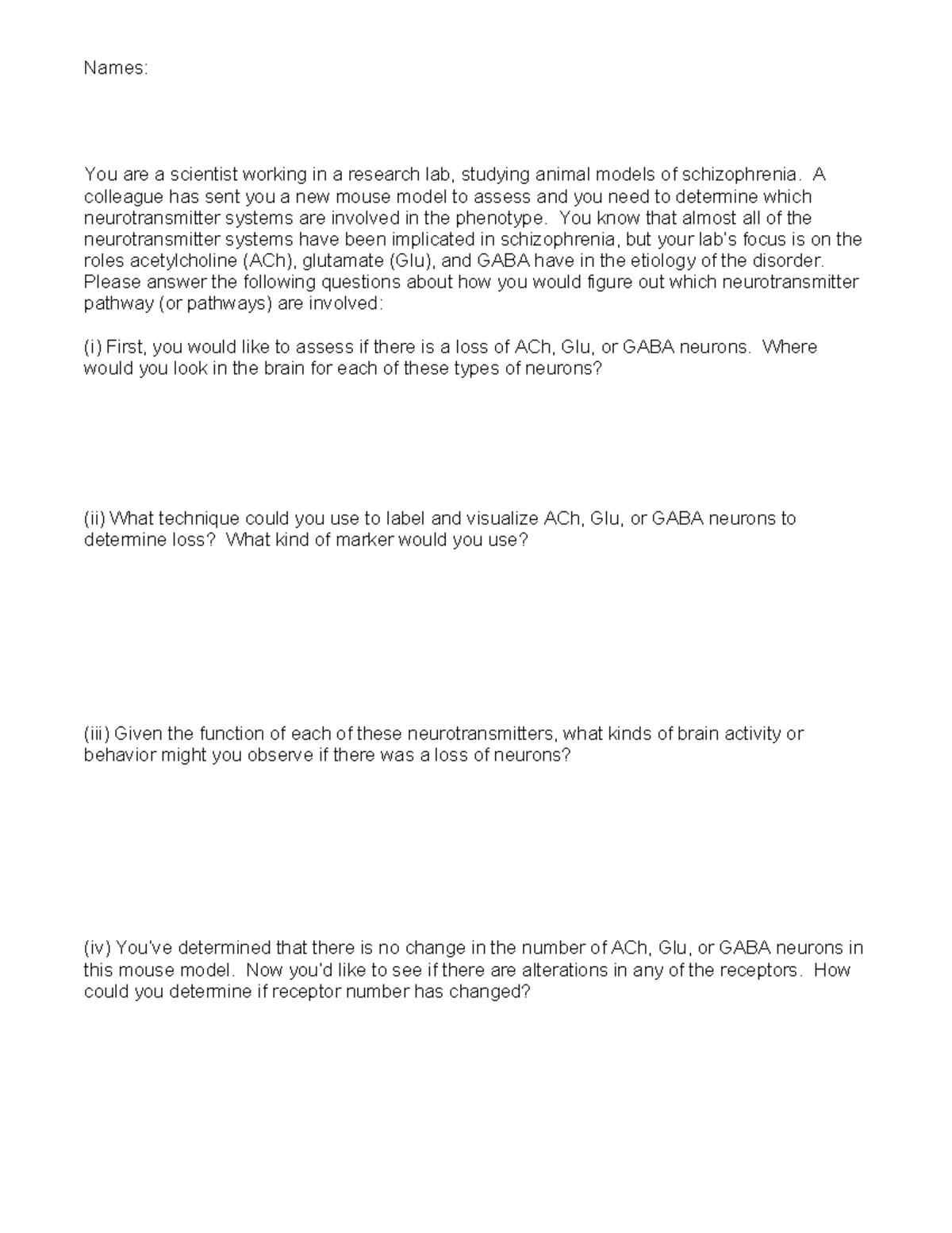 NSCI 175 Neurotransmitter Systems I Assessment Worksheet - Studocu