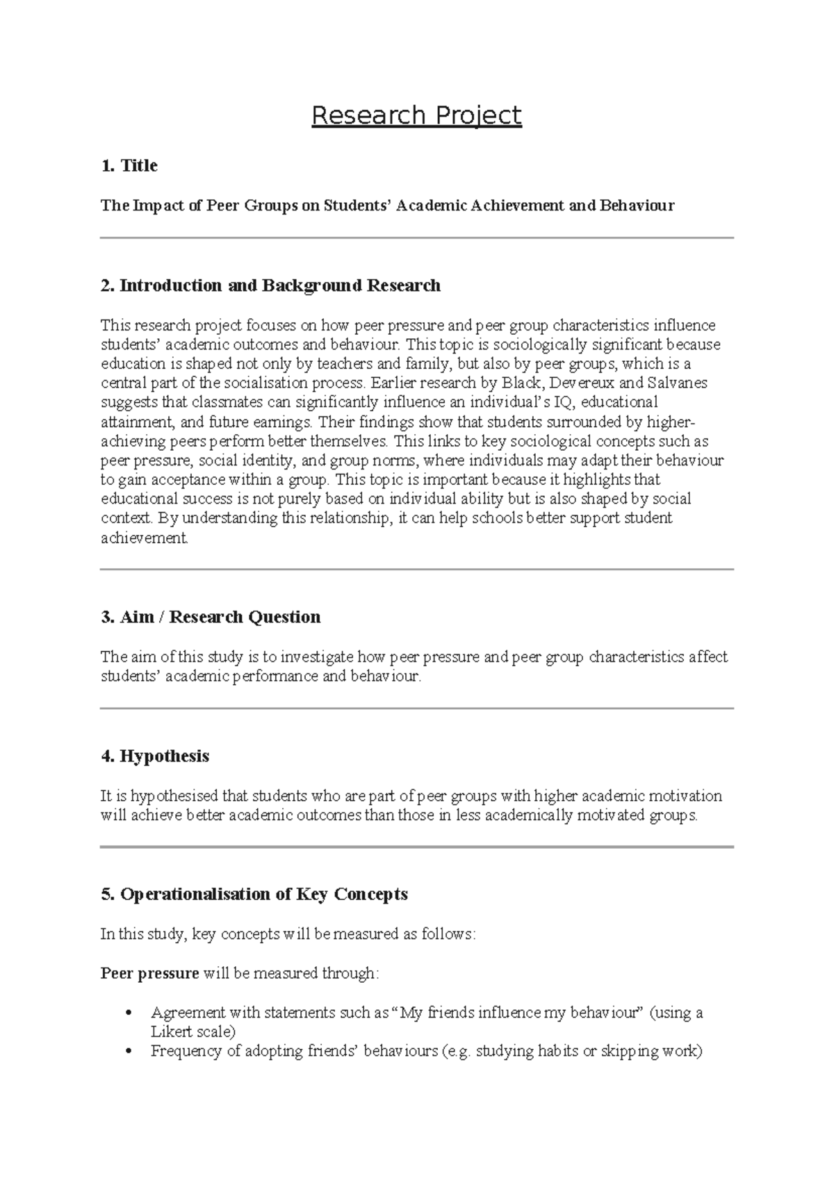 Research Project 1: The Impact of Peer Groups on Academic Success - Studocu
