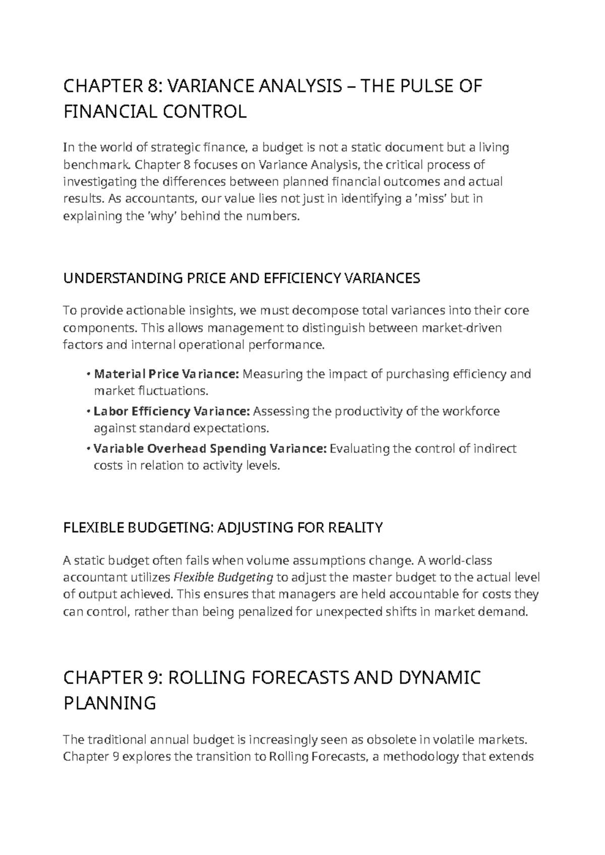 CHAPTER 8: VARIANCE ANALYSIS IN BUDGETING AND FORECASTING - Studocu