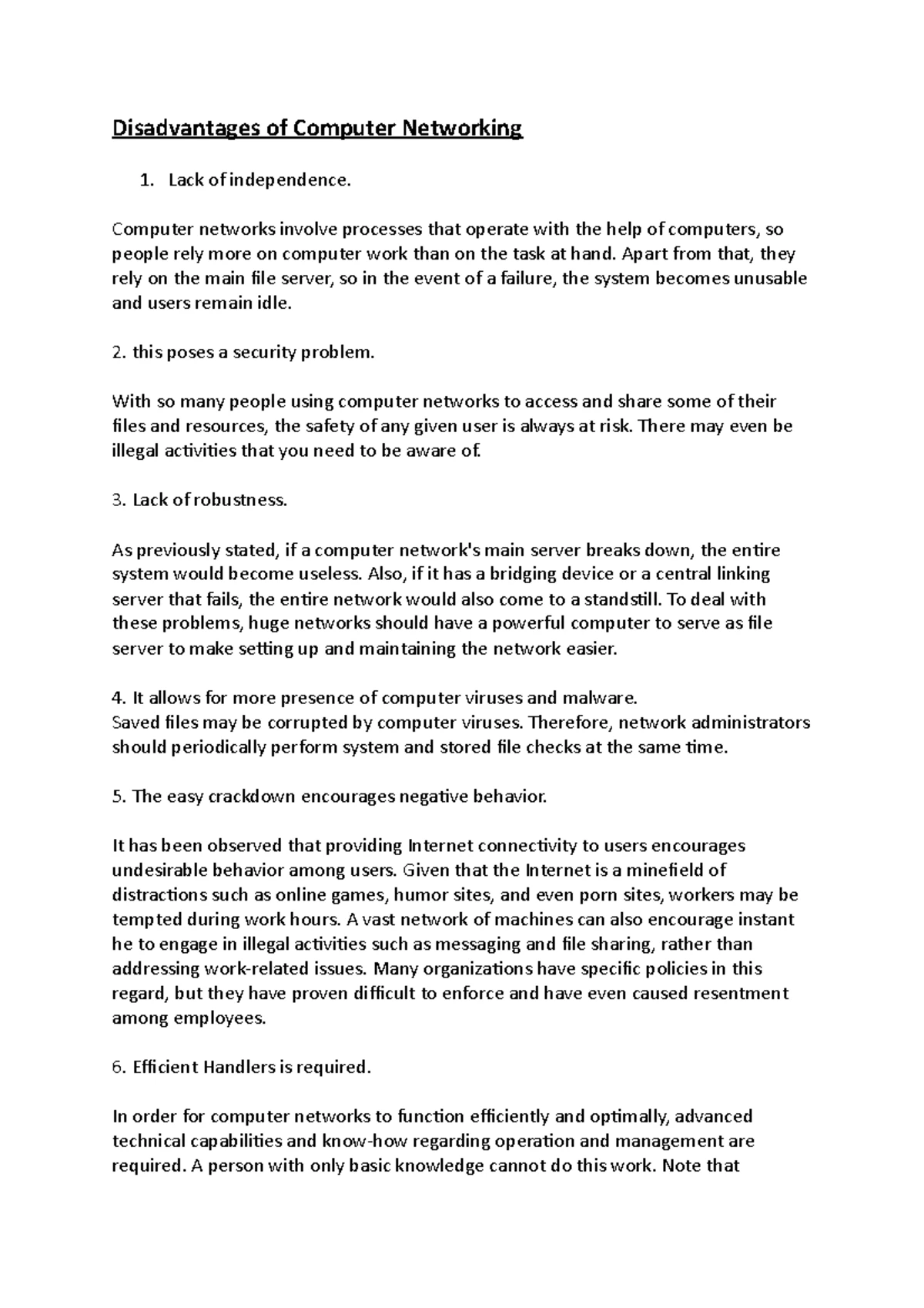 Disadvantages Of Computer Networking Computer Networks Involve Processes That Operate With The