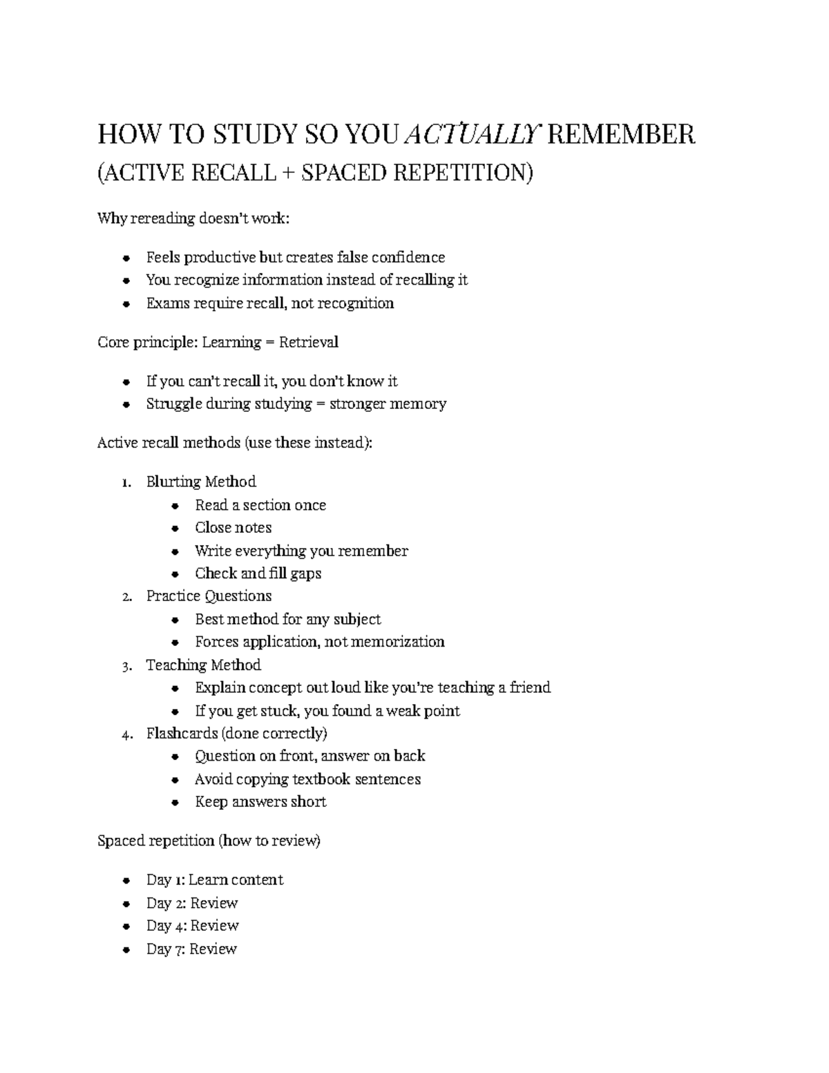Effective Study Techniques: Active Recall & Spaced Repetition - Studocu