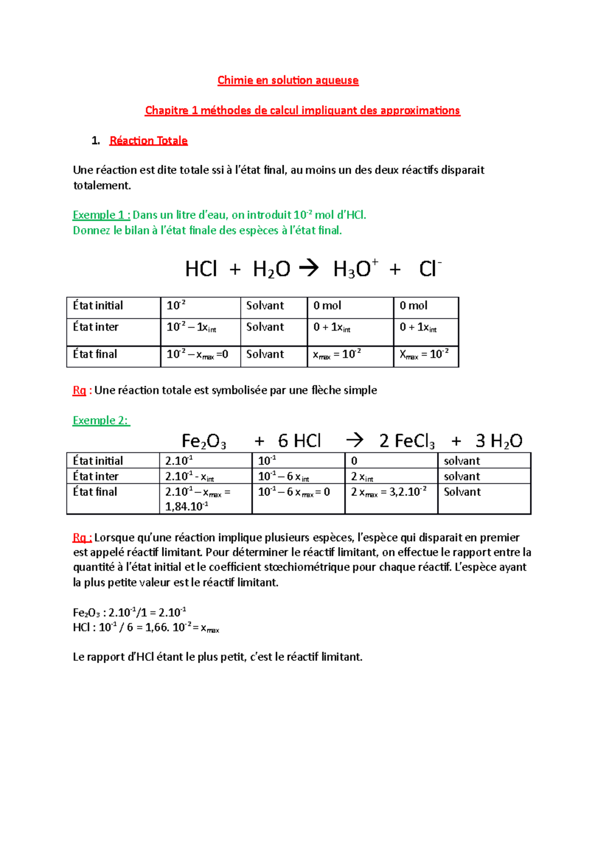 Chimie en Solution Aqueuse : Méthodes de Calcul et Réactions (CHM101 ...