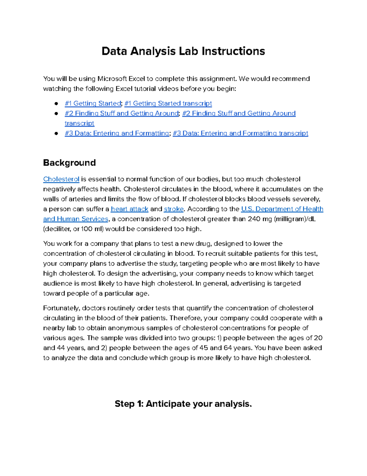 Data Analysis Lab Instructions: Cholesterol Analysis (Spring A 2024) - Studocu