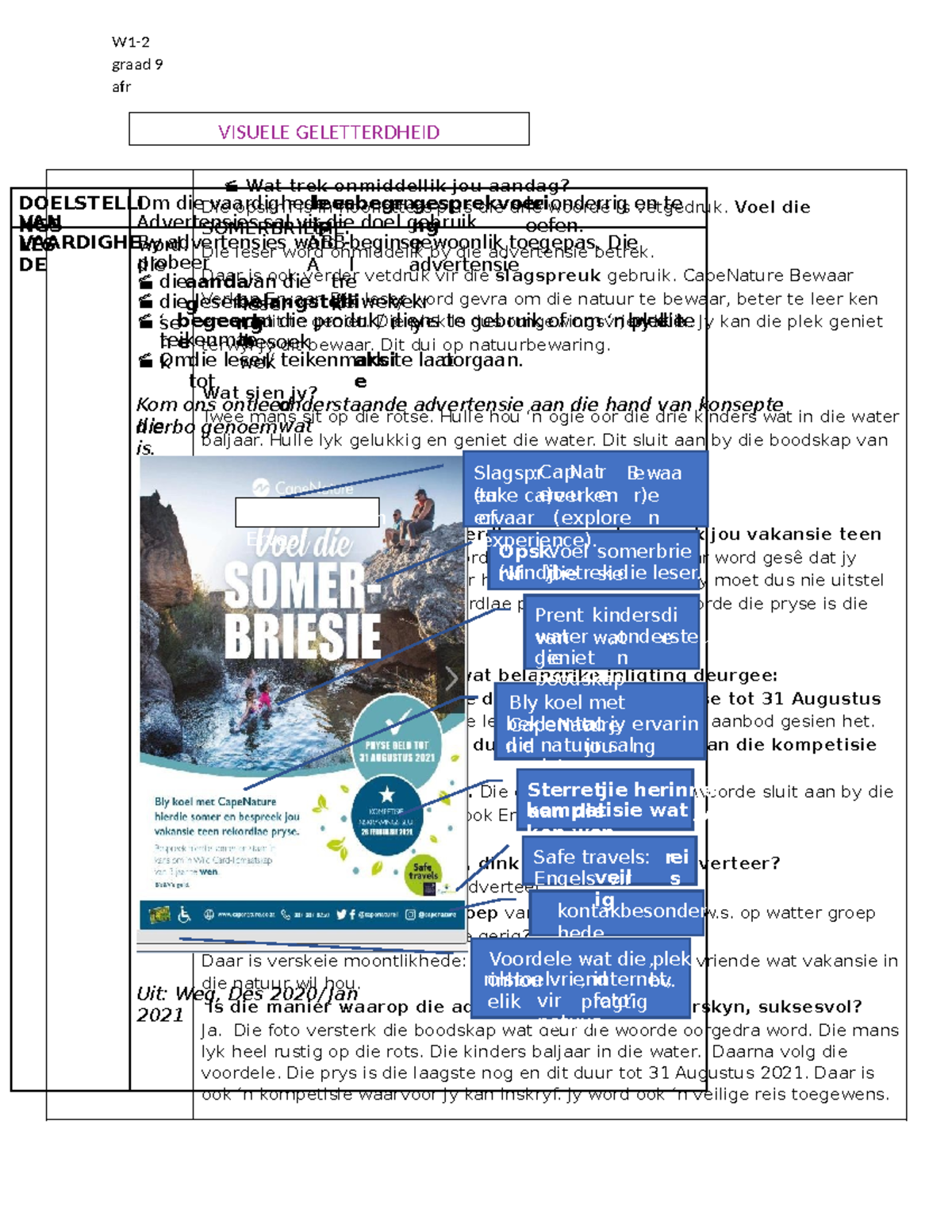 Graad 9 Afr: Visuele Geletterdheid - Ontleding van Advertensies - Studocu