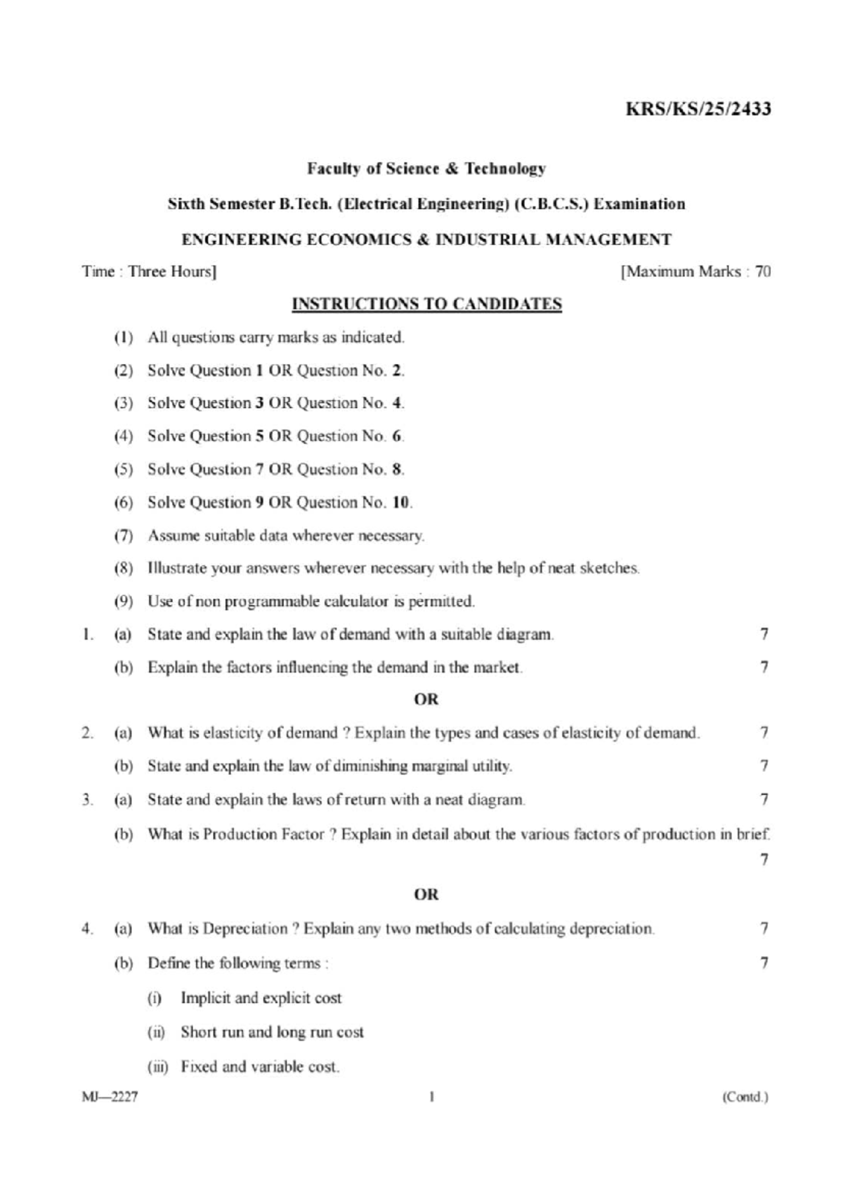 B.Tech. (Electrical Engineering) Sixth Semester C.B.C.S. Engineering ...