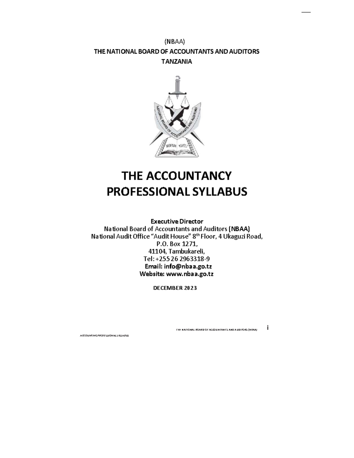 NBAA Professional Accounting Syllabus Overview - December 2023 - Studocu