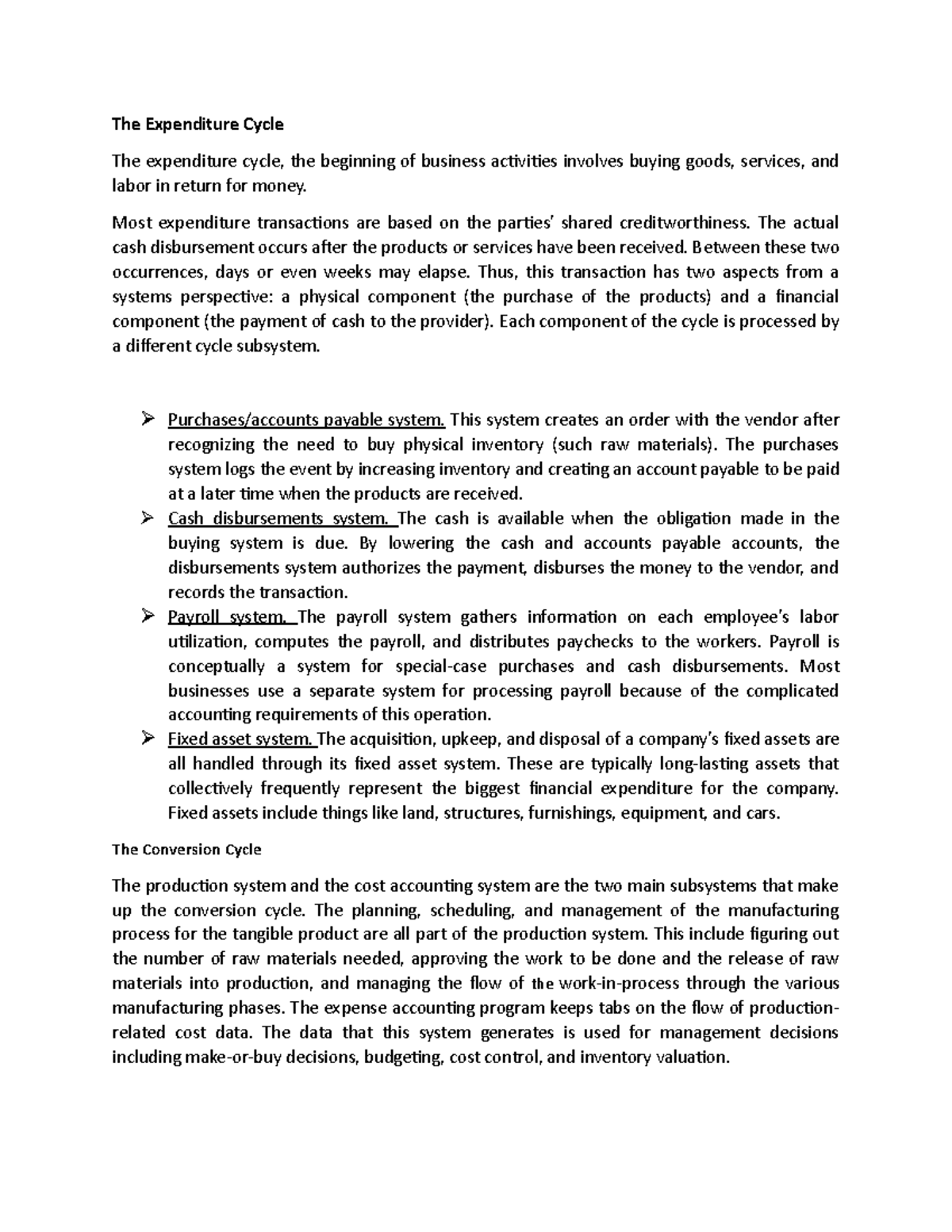Understanding the Expenditure Cycle: Key Components and Systems - Studocu