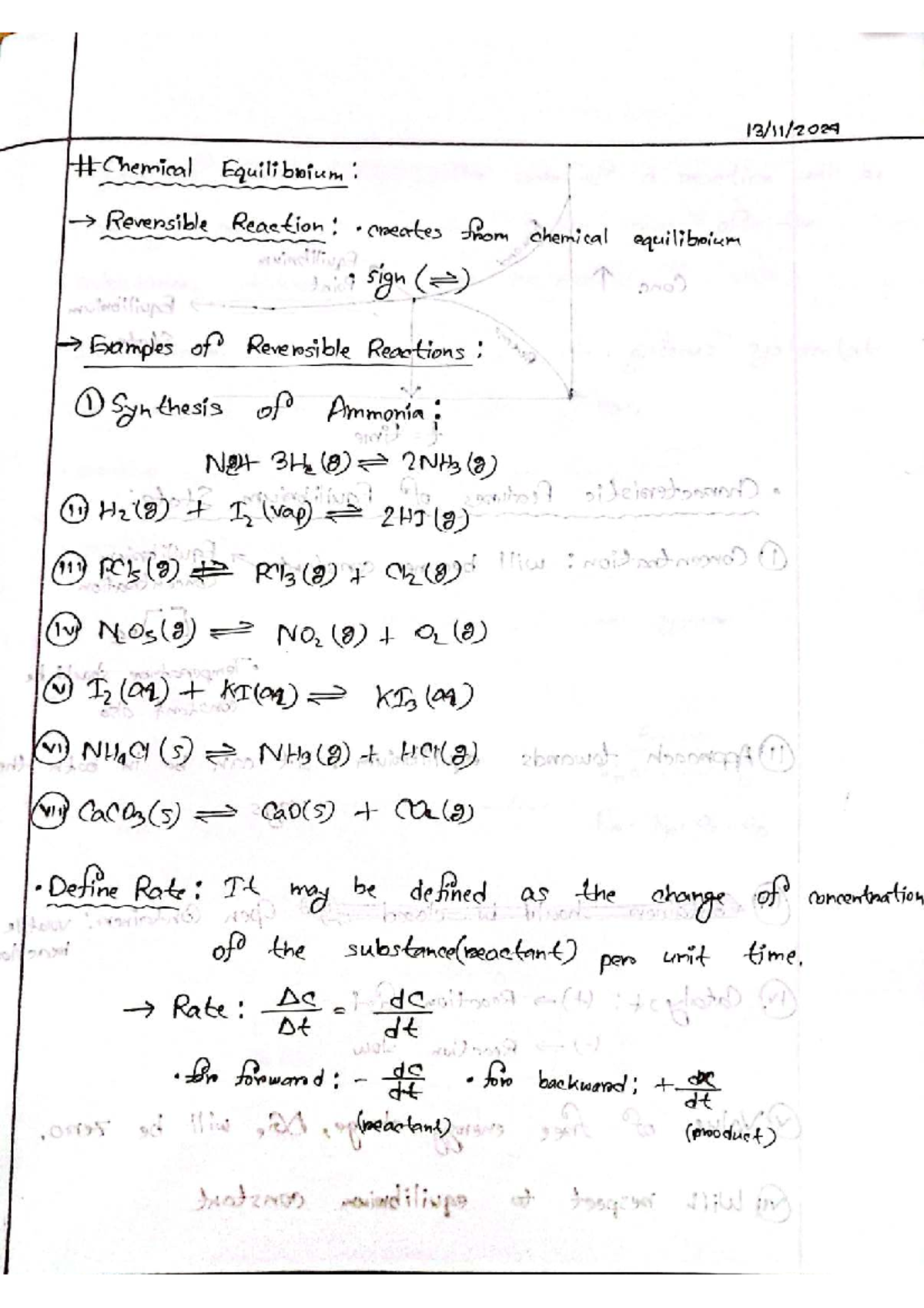 Chemical Equilibrium Class Notes: Reversible Reactions and Kc ...